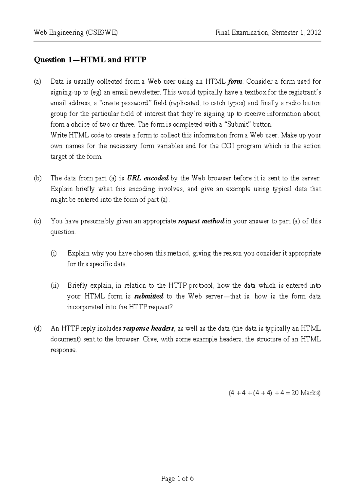 Exam 2012, questions - Final examination - Web Engineering (CSE3WE ...