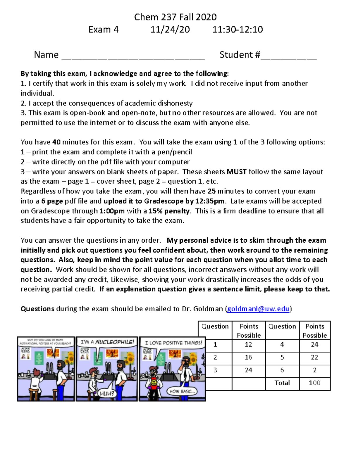 Chem 237 F20 Exam 4 - Exam - Chem 237 Fall 2020 Exam 4 11/24/20 11:30 ...
