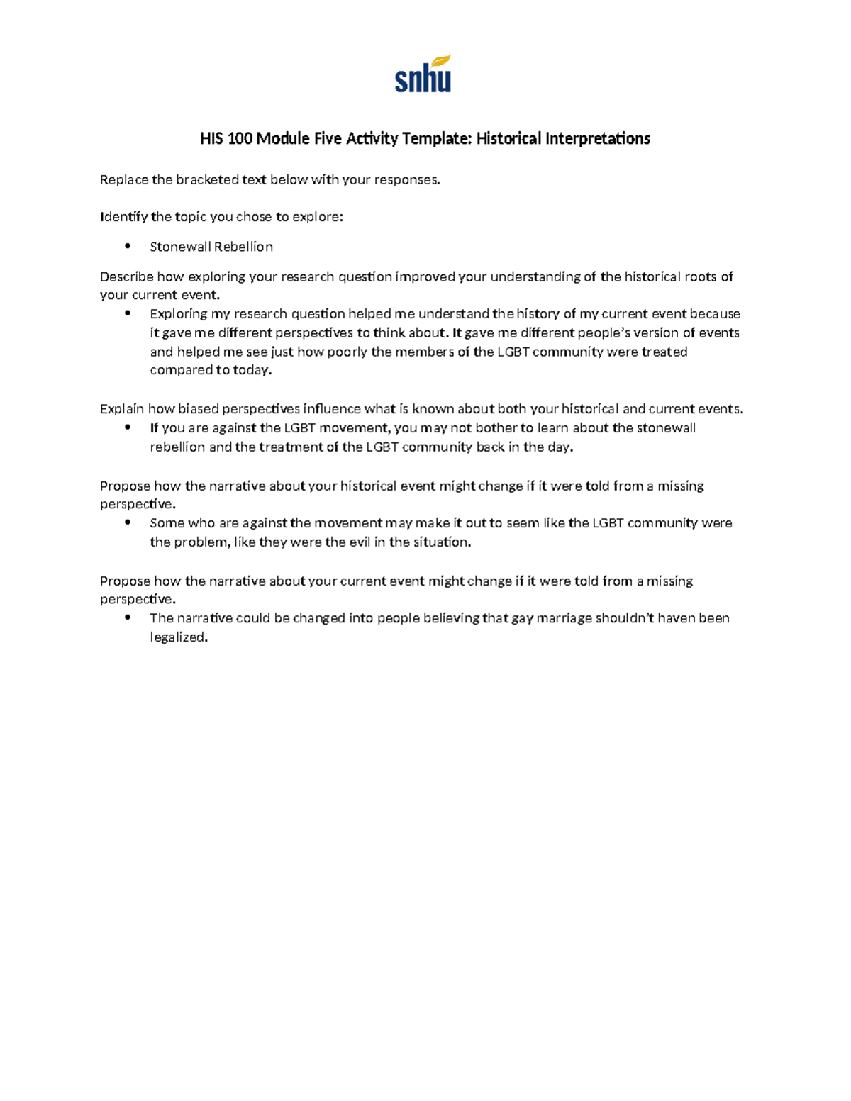 HIS 100 Module Five Activity Template - Identify the topic you chose to ...