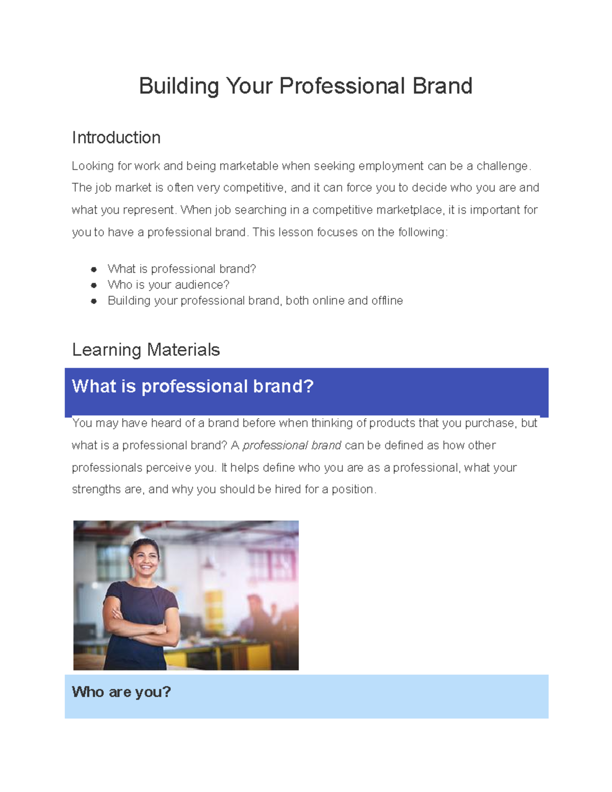 Building Your Professional Brand - Building Your Professional Brand ...