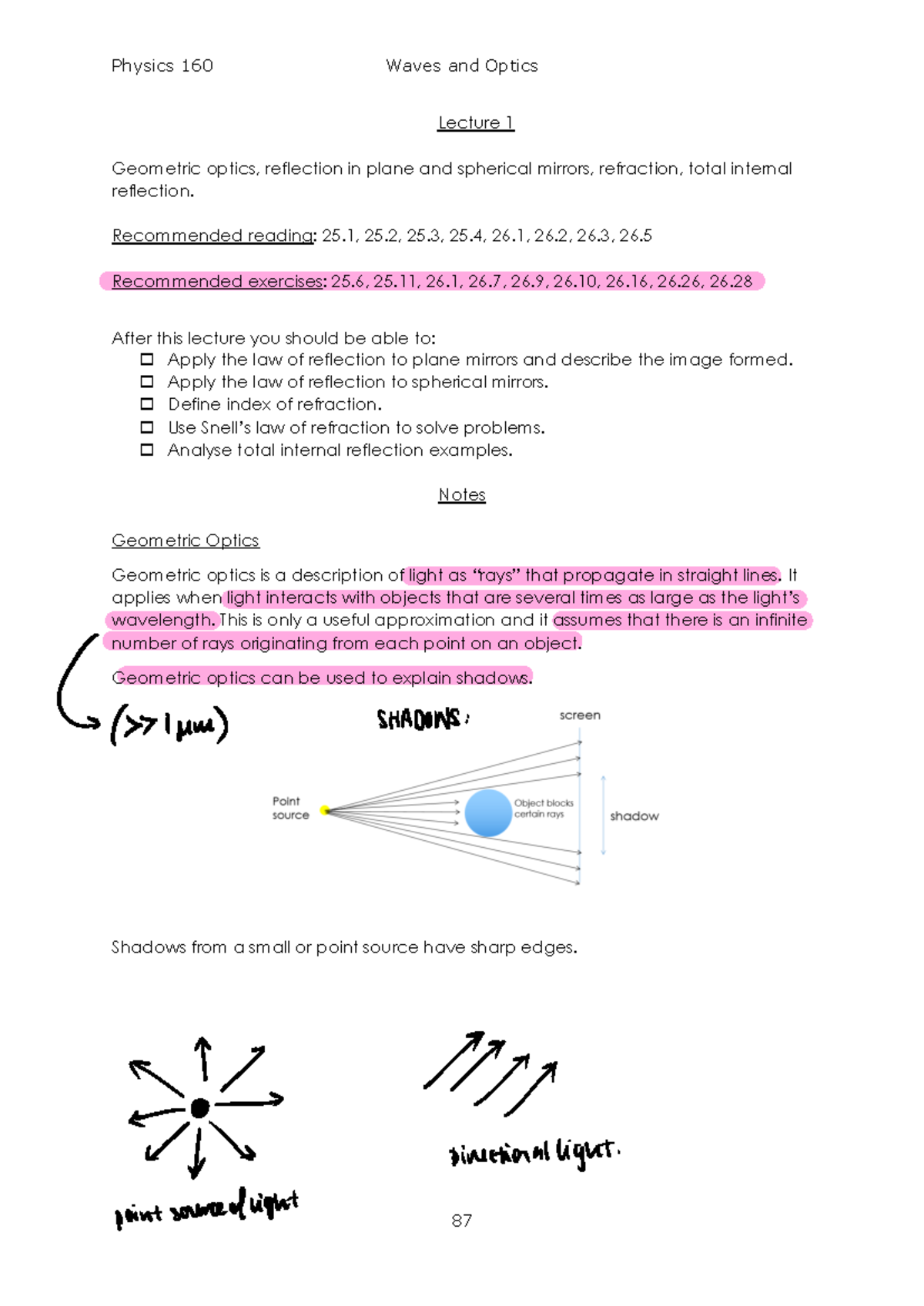 Optics and Waves - Lecture 1 Geometric optics, reflection in plane and ...