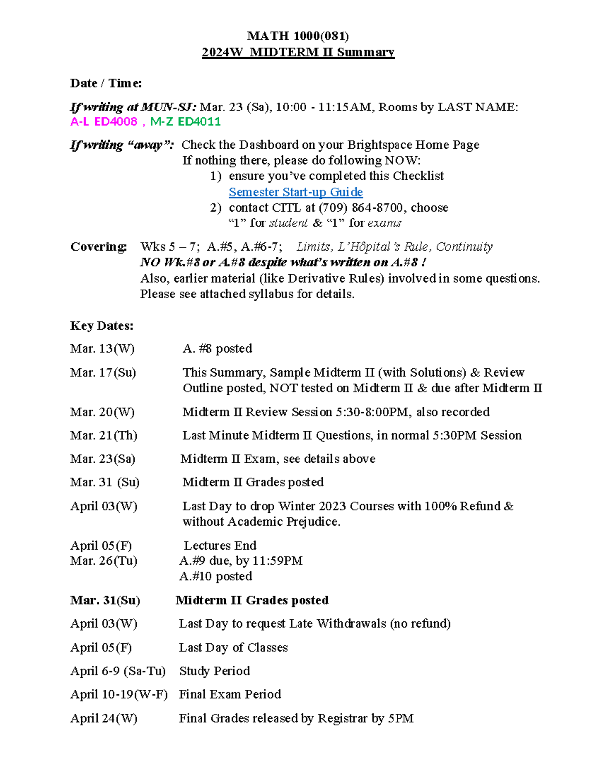 M1000 Midterm II Review Outline Session - MATH 1000(081) 2024W MIDTERM ...