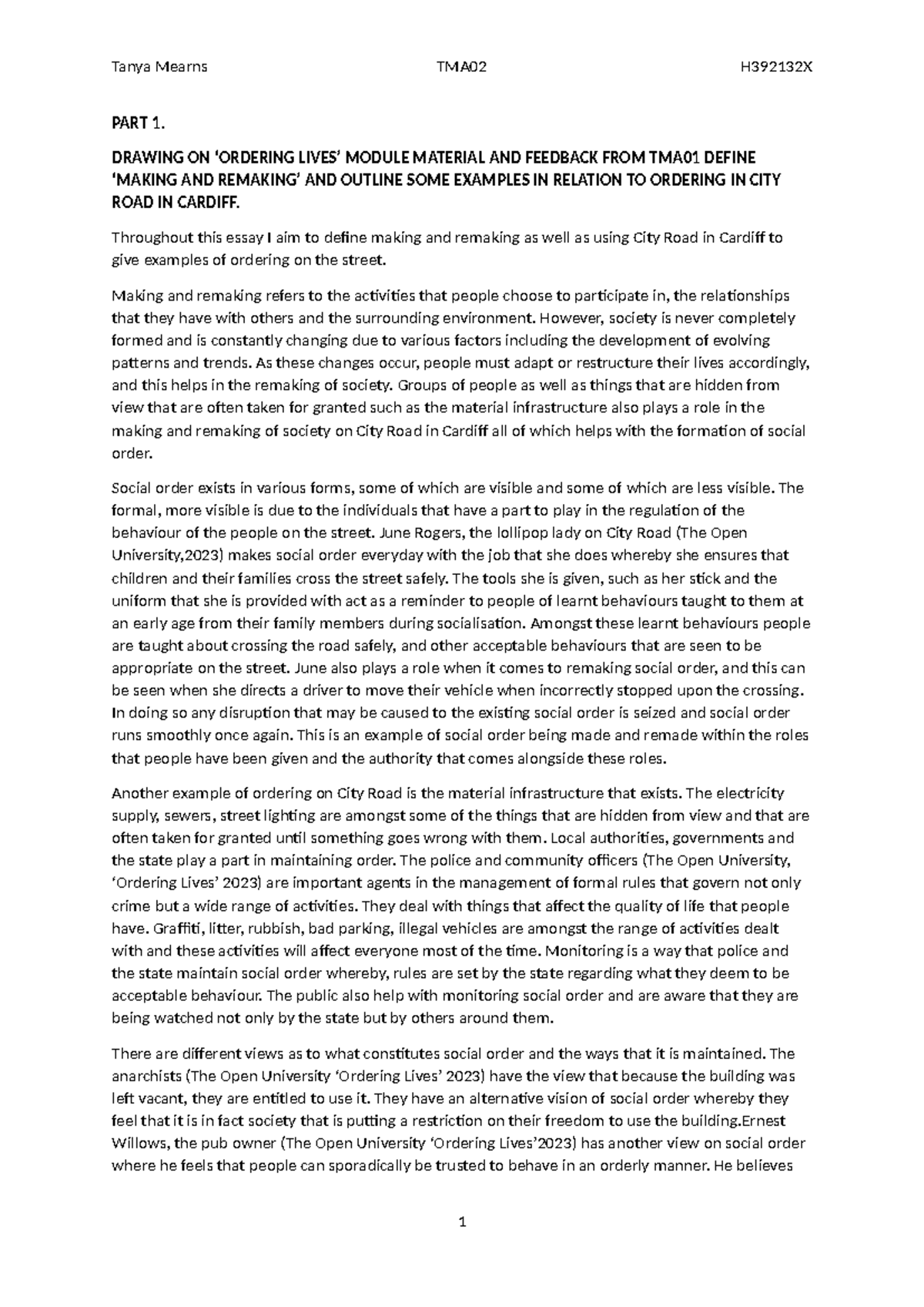 TMA02 - DD102 - Tanya Mearns TMA02 H392132X PART 1. DRAWING ON ‘ORDERING LIVES’ MODULE MATERIAL ...