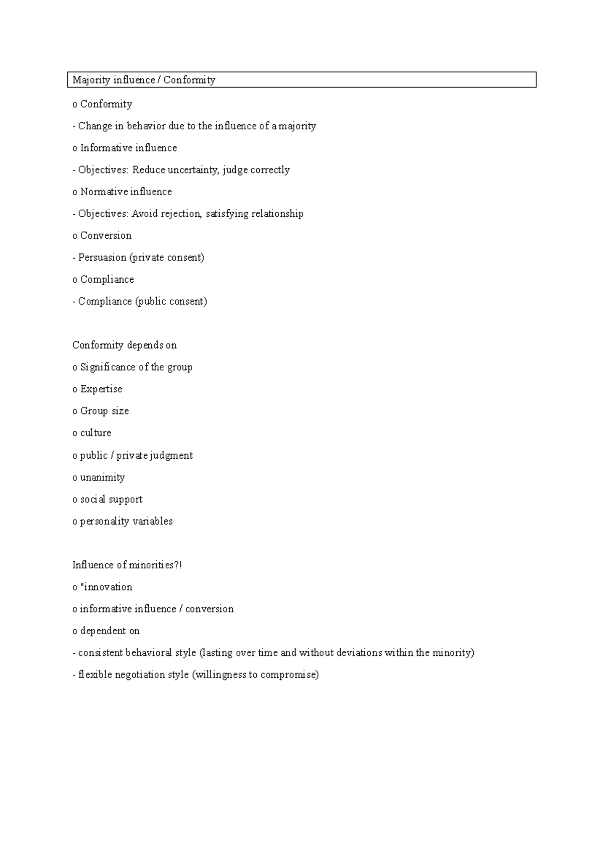 Majority influence - Lecture notes 4 - Majority influence / Conformity ...