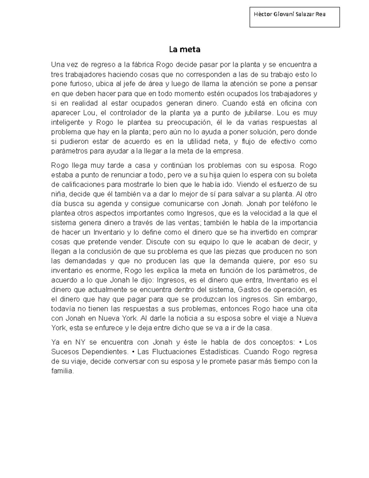 La meta resumen - Es un libro sobre problematicas dentro de una empresa ...