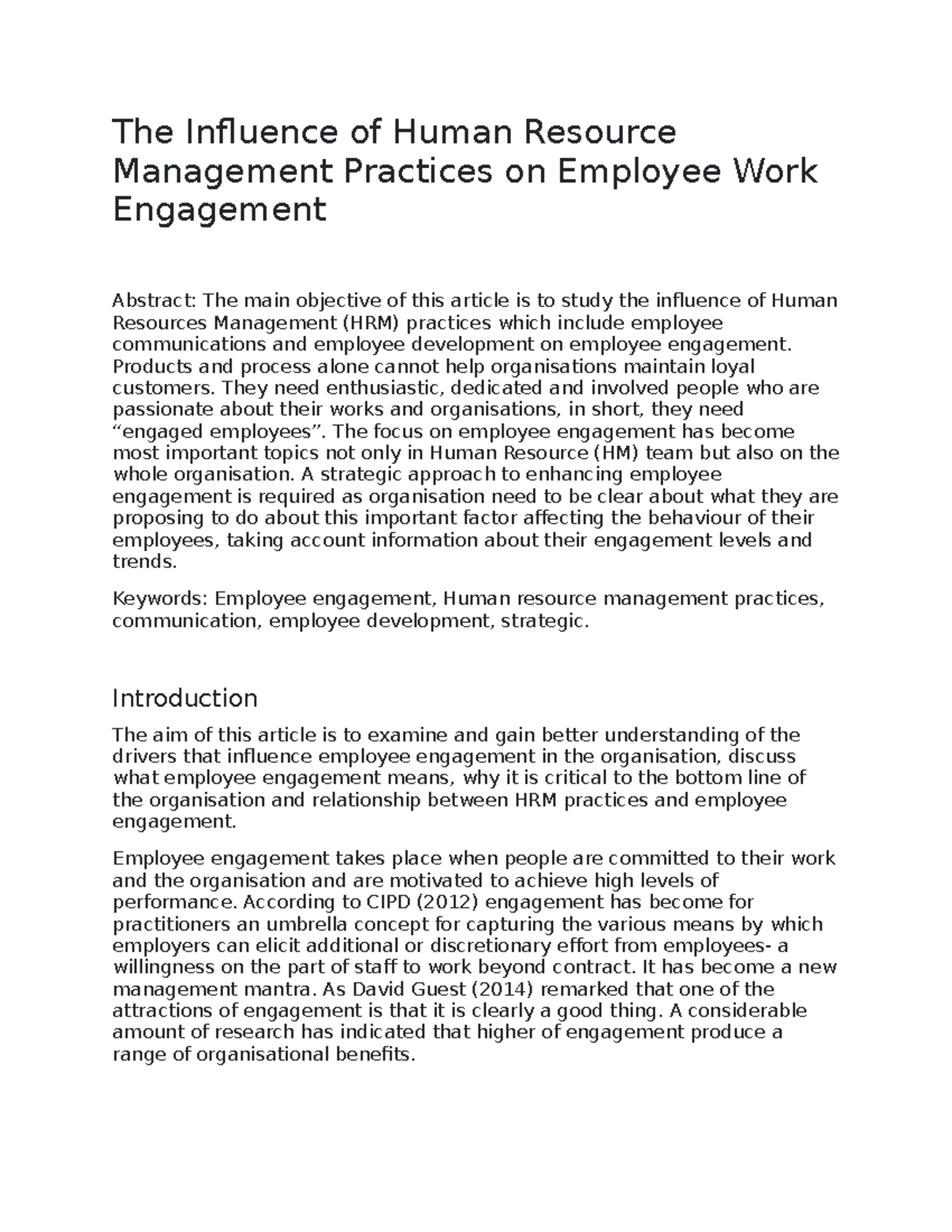 The Influence of Human Resource Management Practices on Employee Work ...