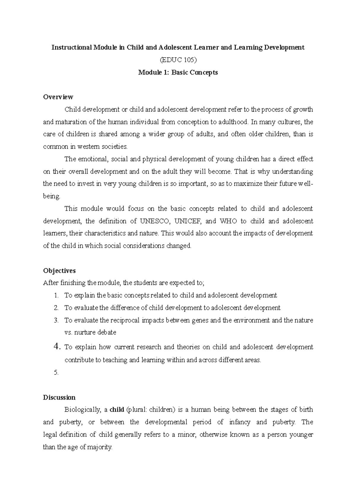 Caadd-Module-1 - SED 2100 - Instructional Module in Child and ...