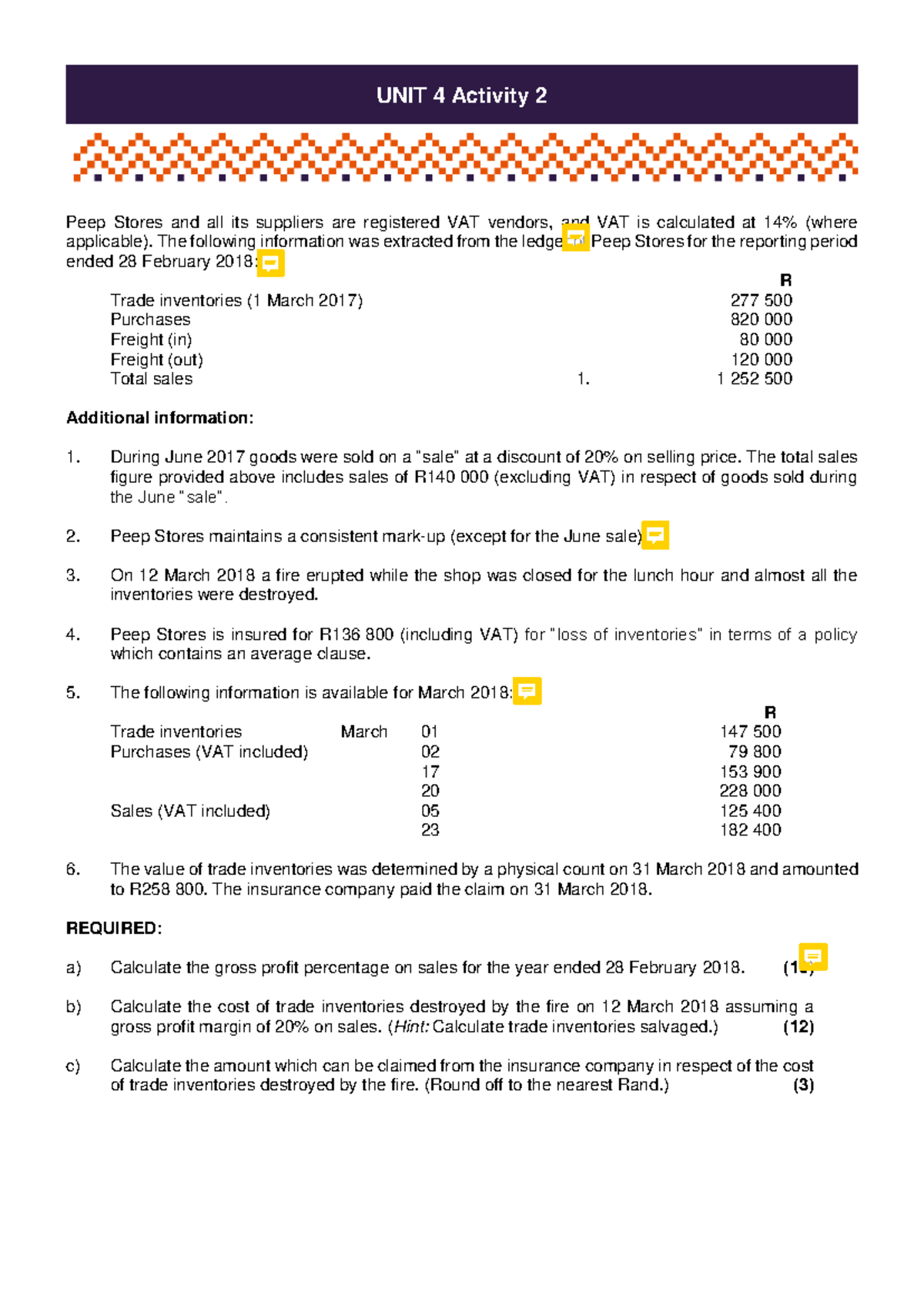 Unit 4 Activity 2 question 2023 - UNIT 4 Activity 2 Peep Stores and all its suppliers are ...