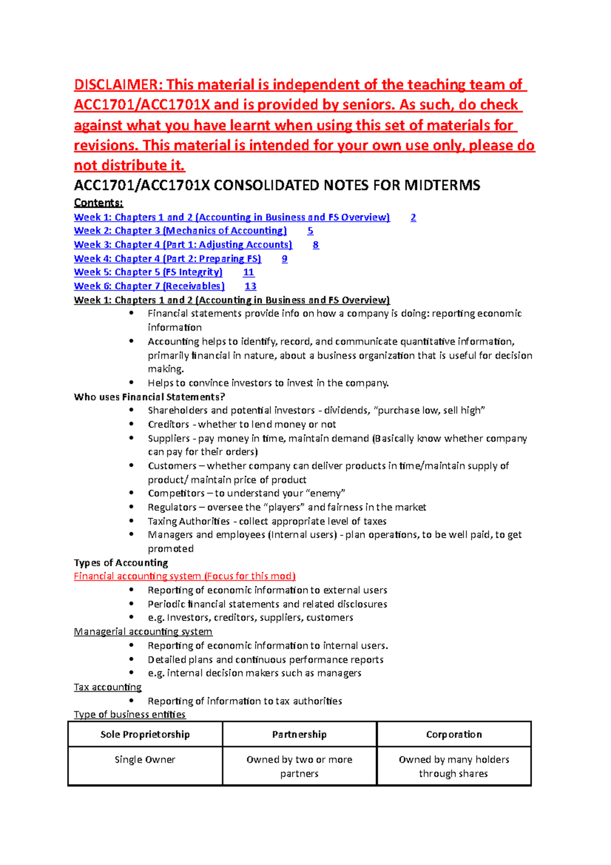 ACC Mid Term Notes - DISCLAIMER: This material is independent of the ...