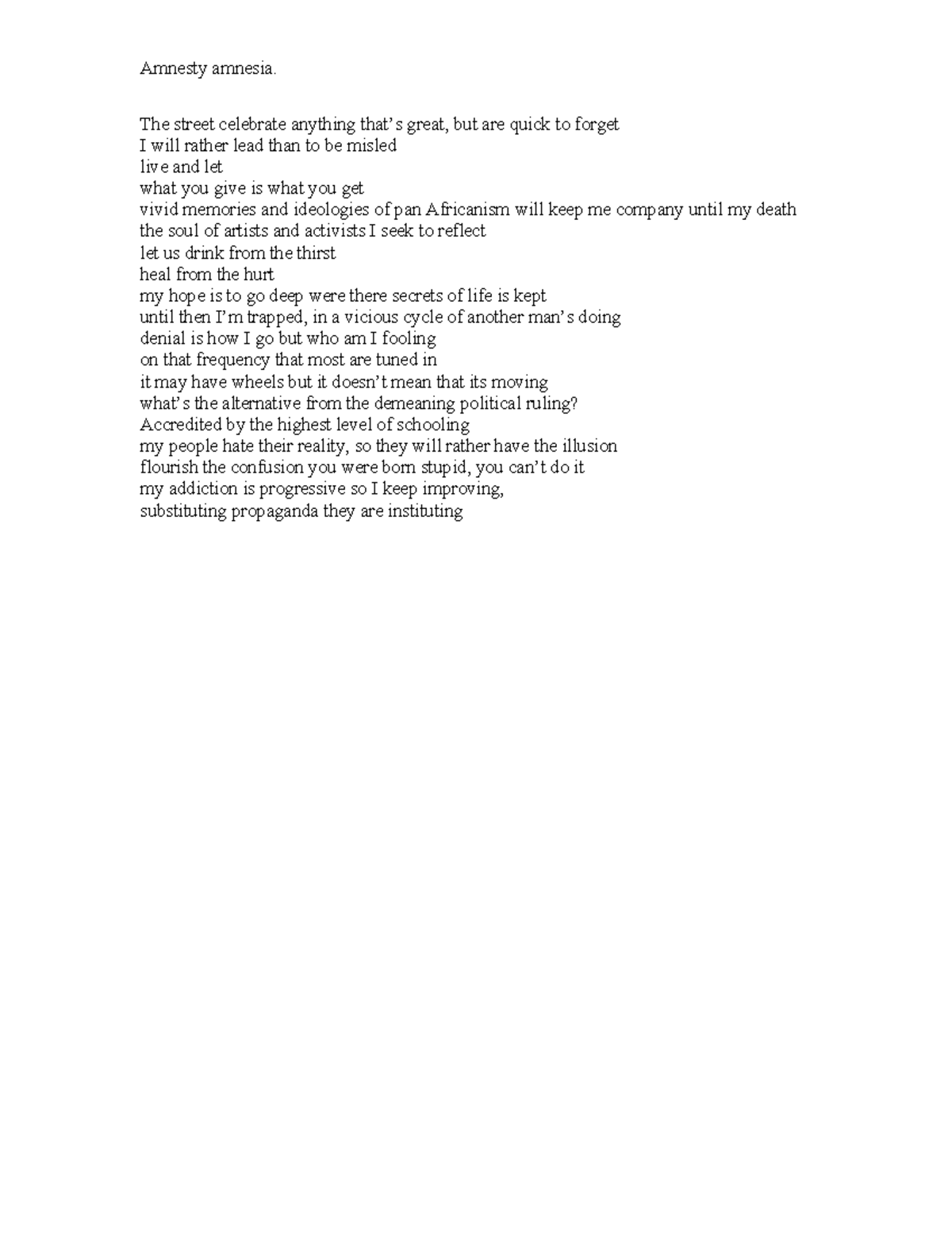 Amnesty amnesia - neocolonial - Amnesty amnesia. The street celebrate ...