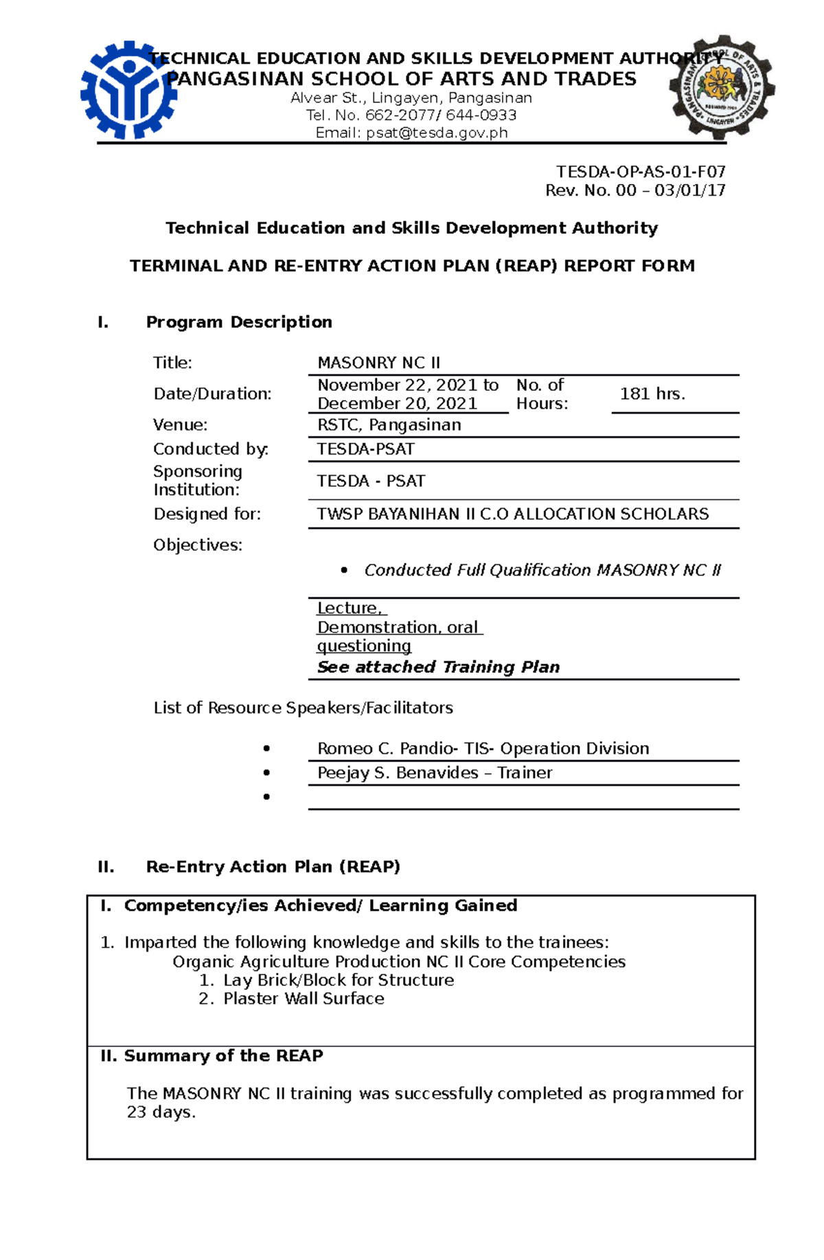 10.- Terminal- Report- Narrative- Report masonry RSTC - TECHNICAL ...