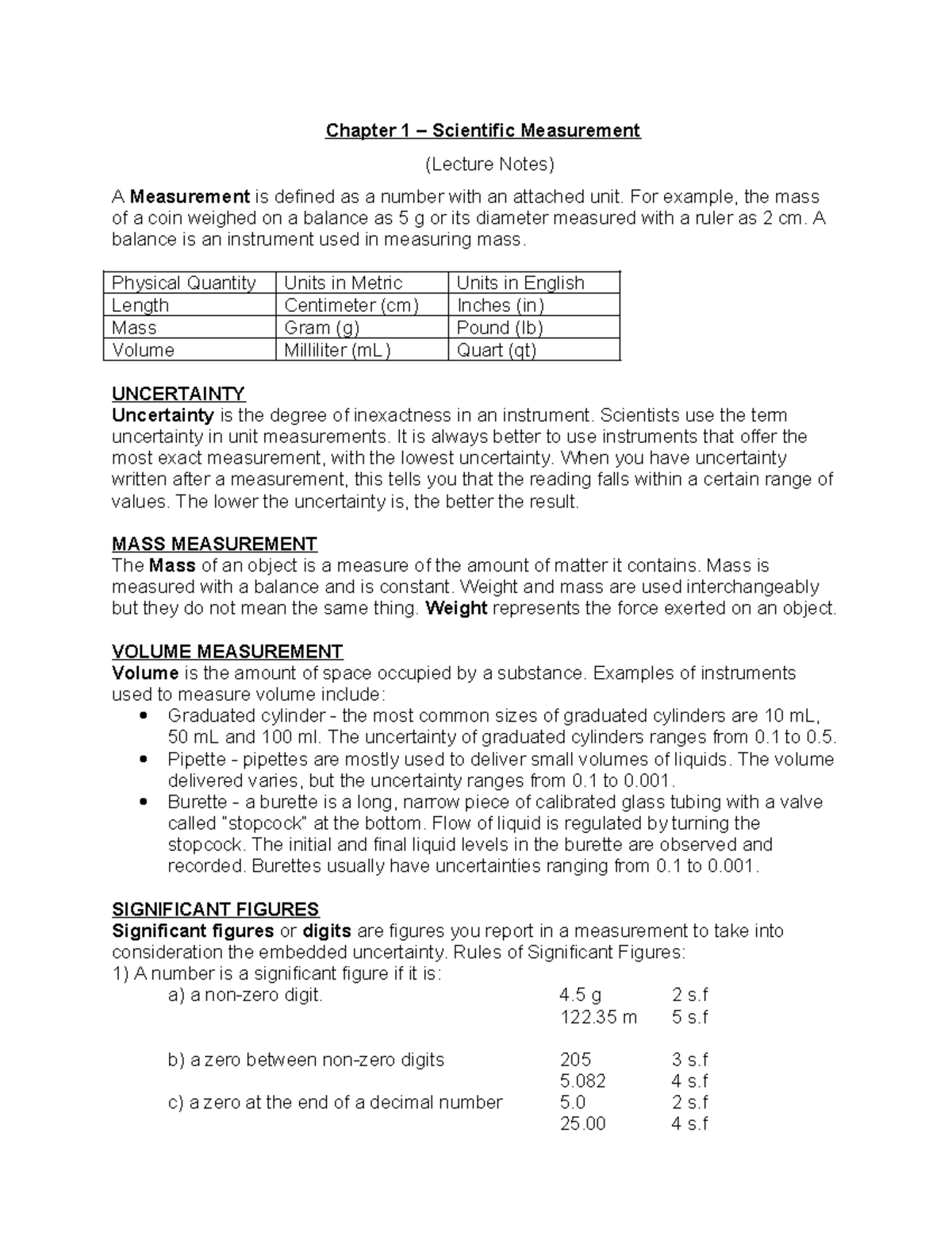 01b-Notes - Not much - Chapter 1 – Scientific Measurement (Lecture ...