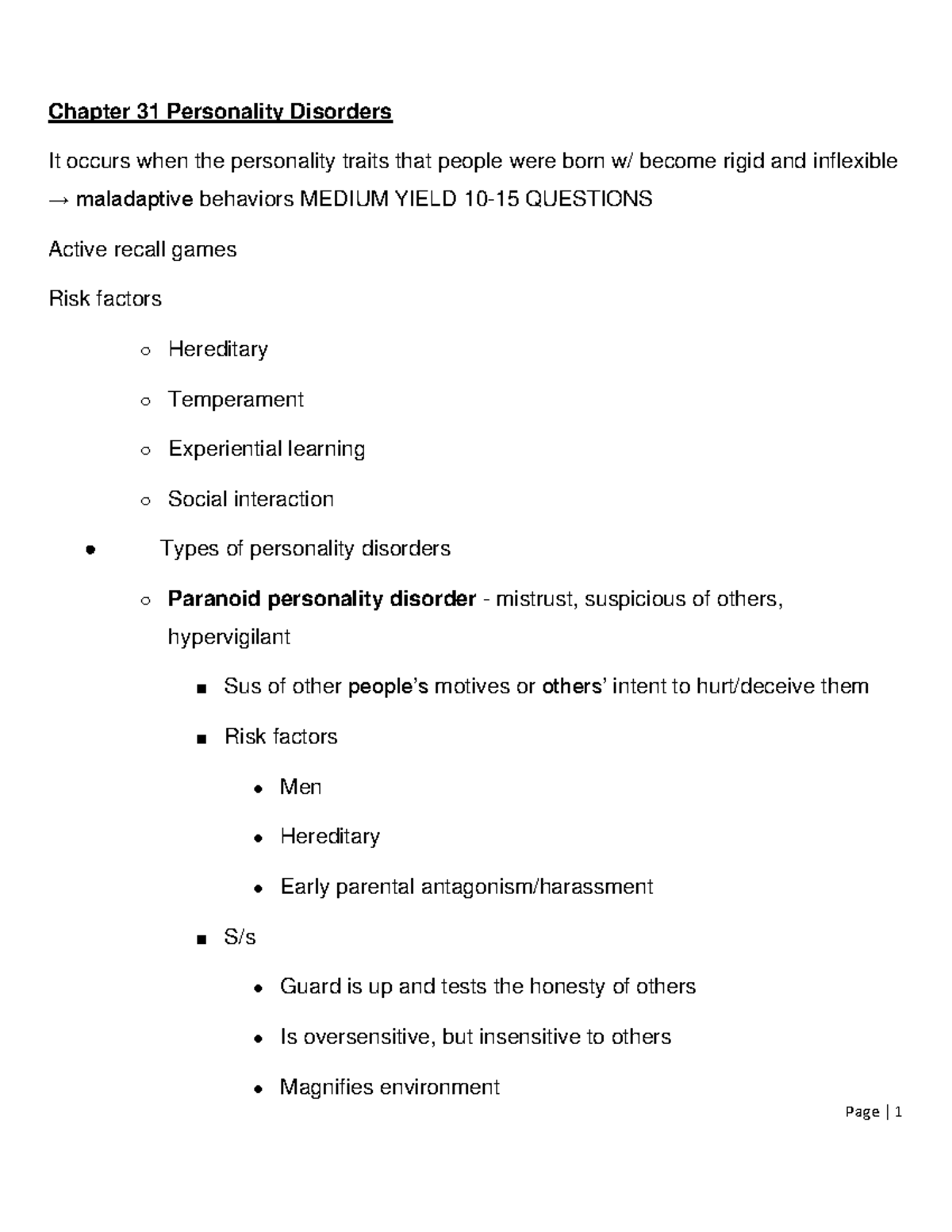 Chapter 31 Personality Disorders - Chapter 31 Personality Disorders It ...