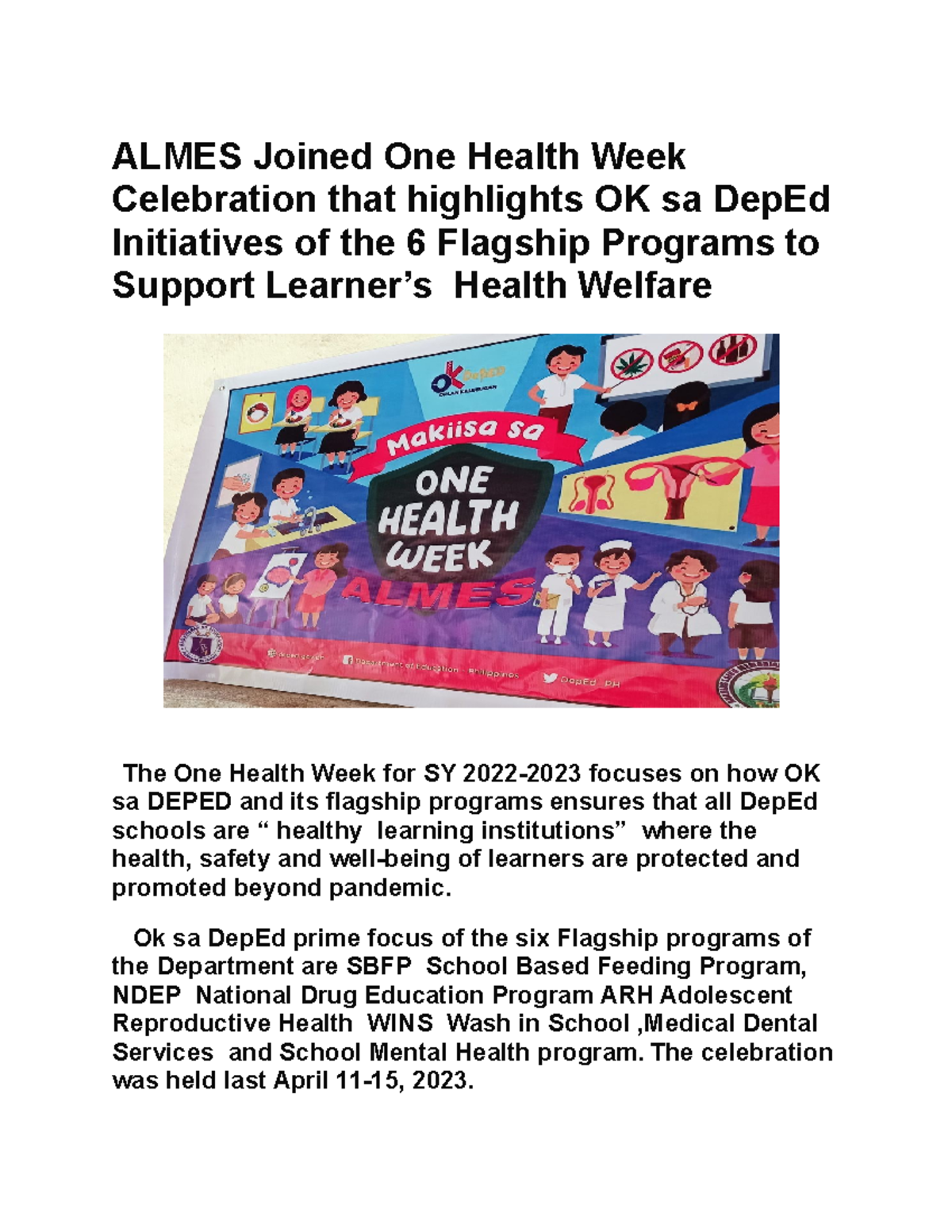 Almes One Health Week - ALMES Joined One Health Week Celebration that ...