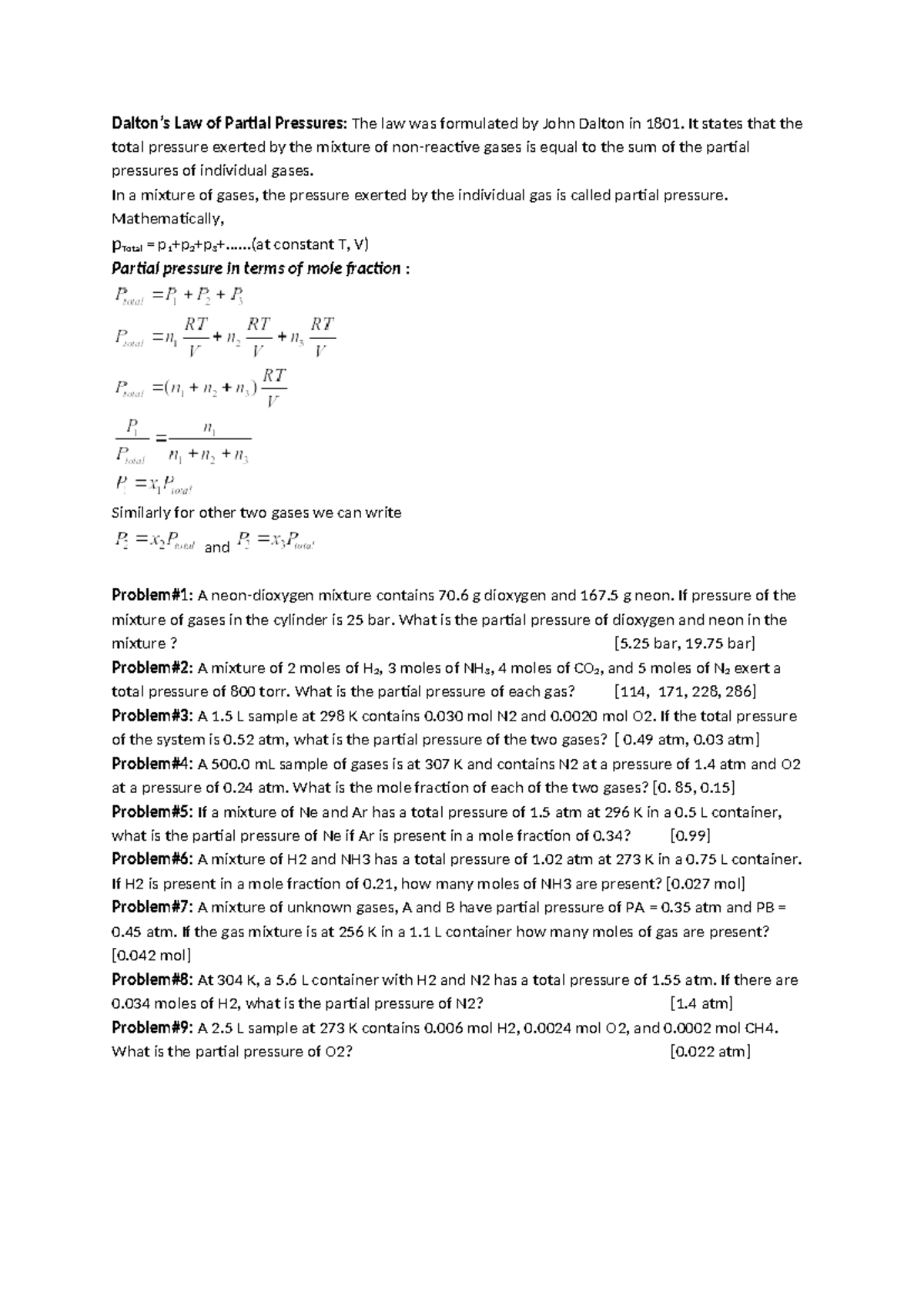 Dalton s Law of Partial Pressures - Dalton’s Law of Partial Pressures ...