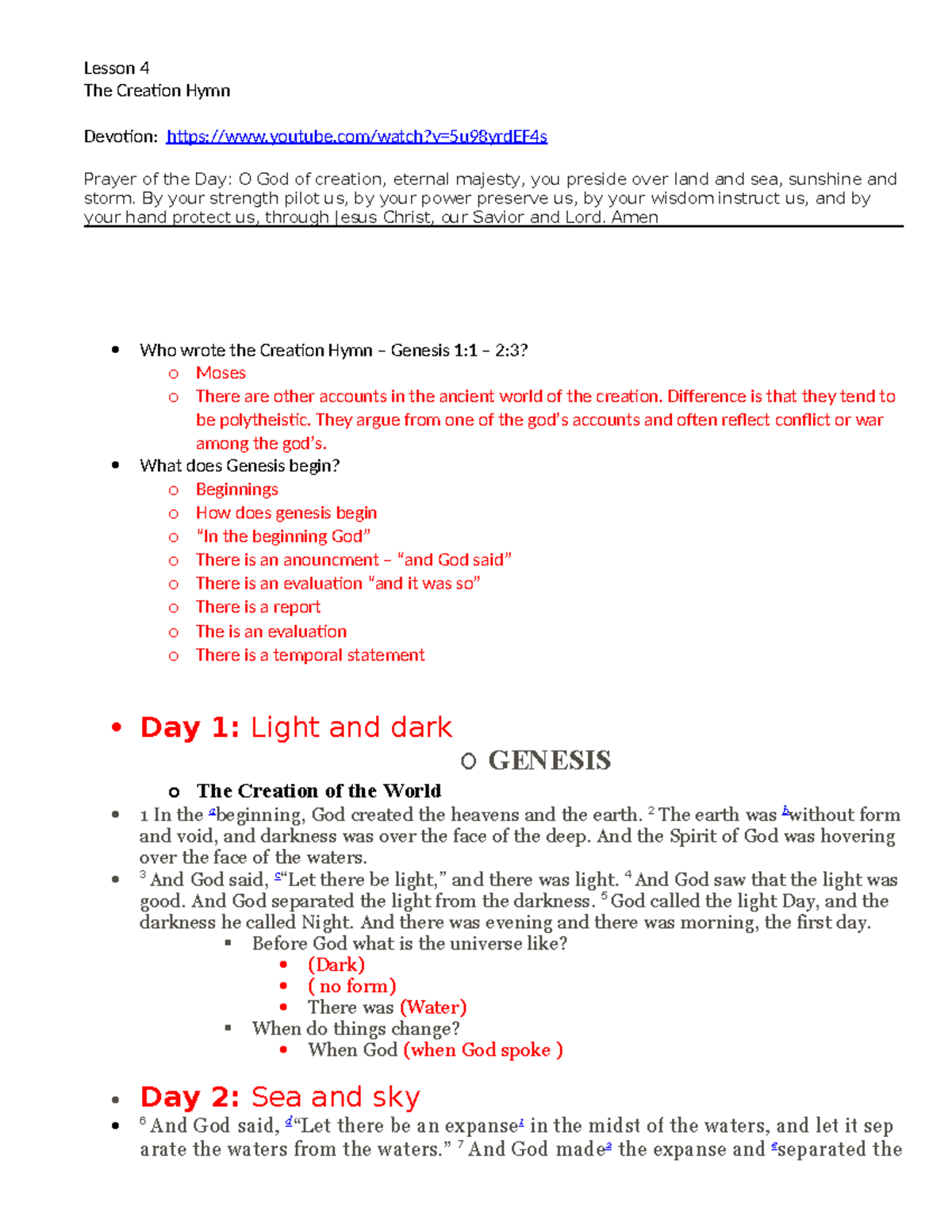 1 - gene copy Old Testament Lesson 4 Old Testament The Creation Hymn ...