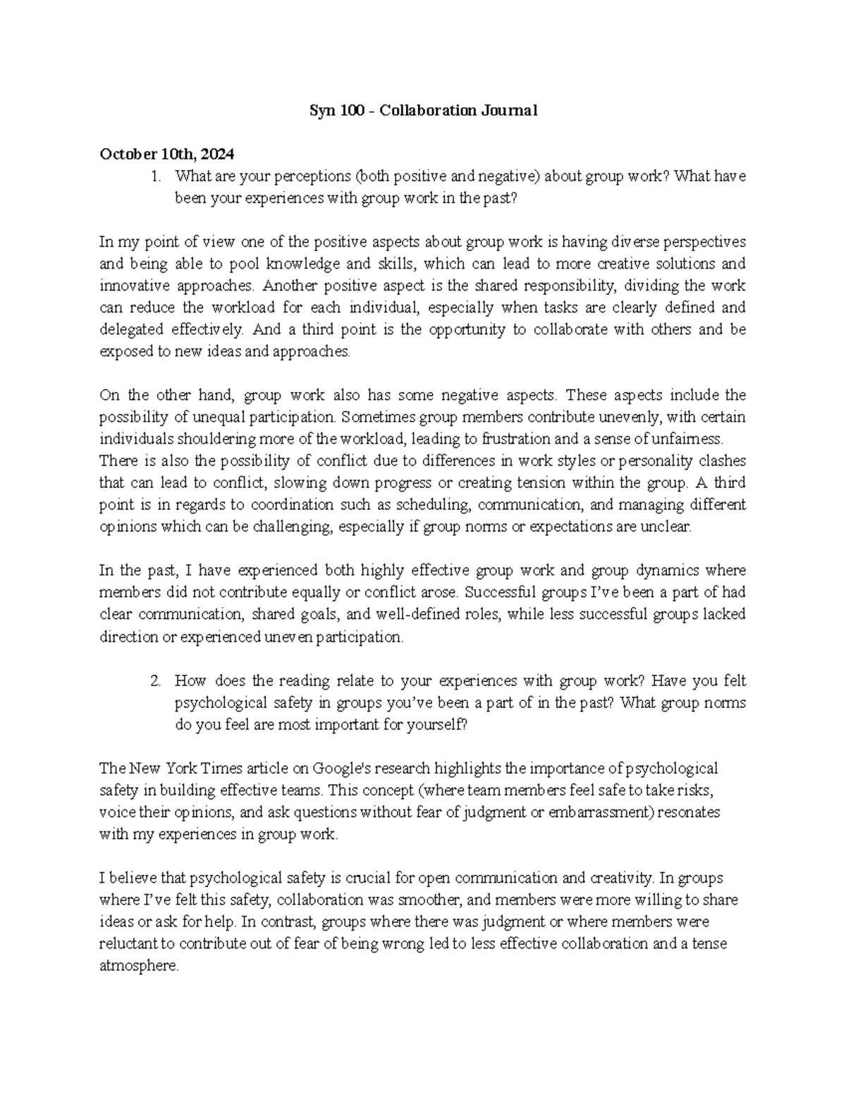 Collaboration Journal - Syn 100 - Collaboration Journal October 10th ...