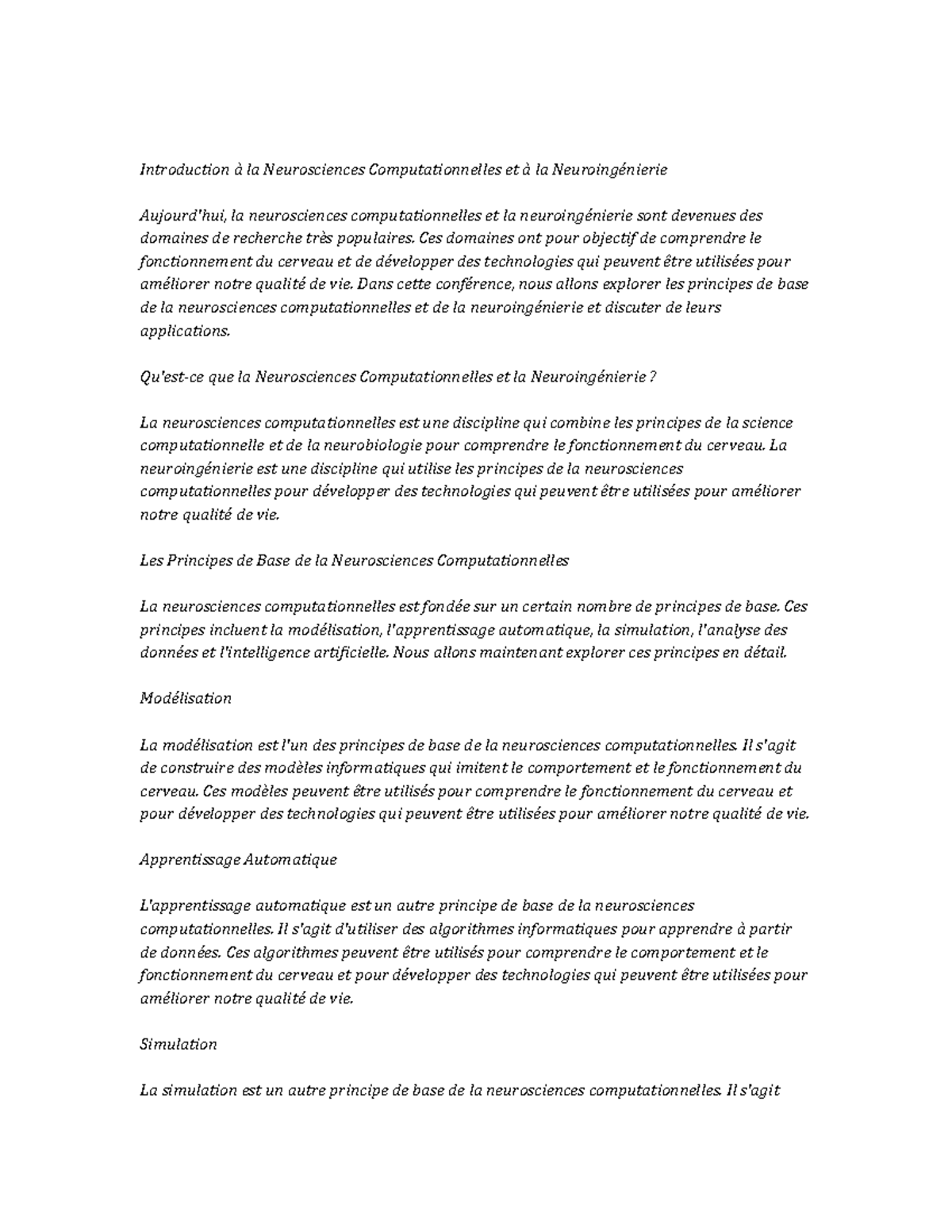 Computational Neuroscience and Neuroengineering Notes de cours ...