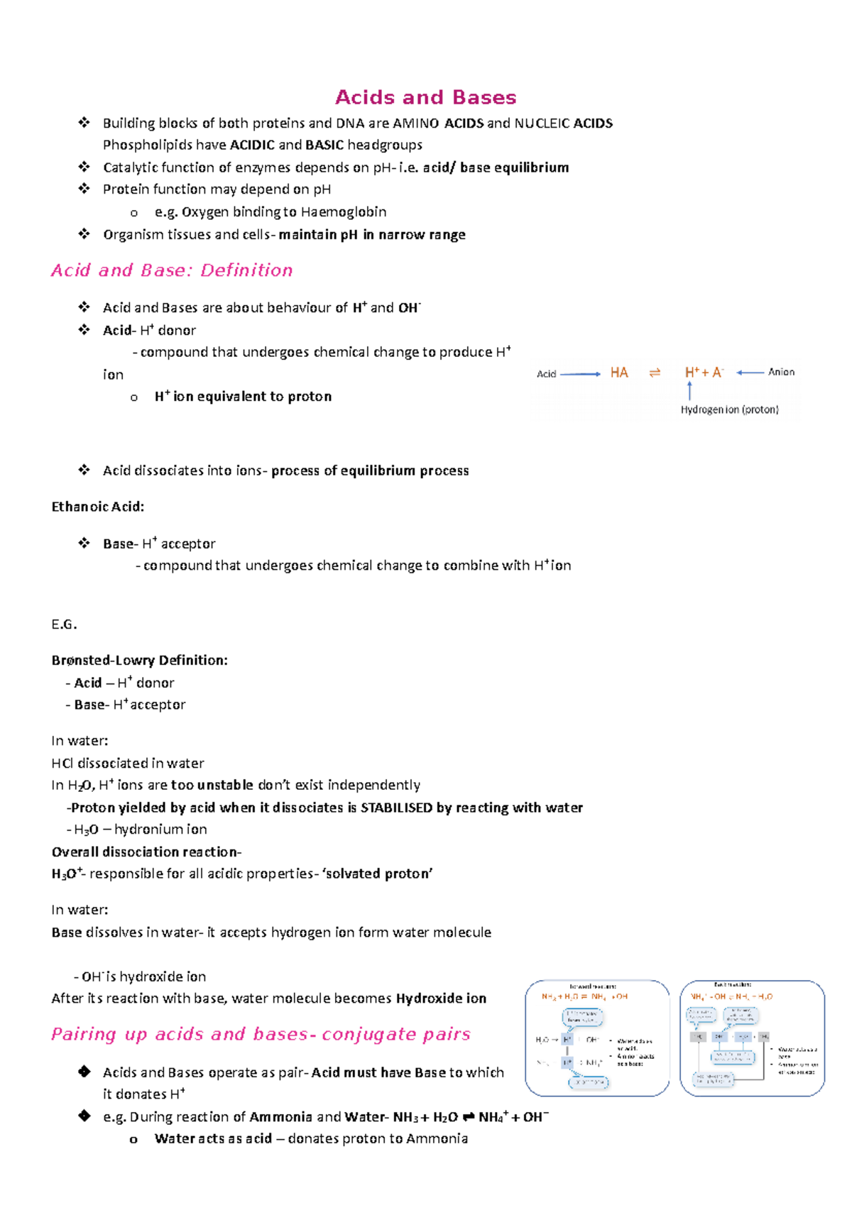Acids and Bases- Done - Lecture and textbook notes - Acids and Bases ...