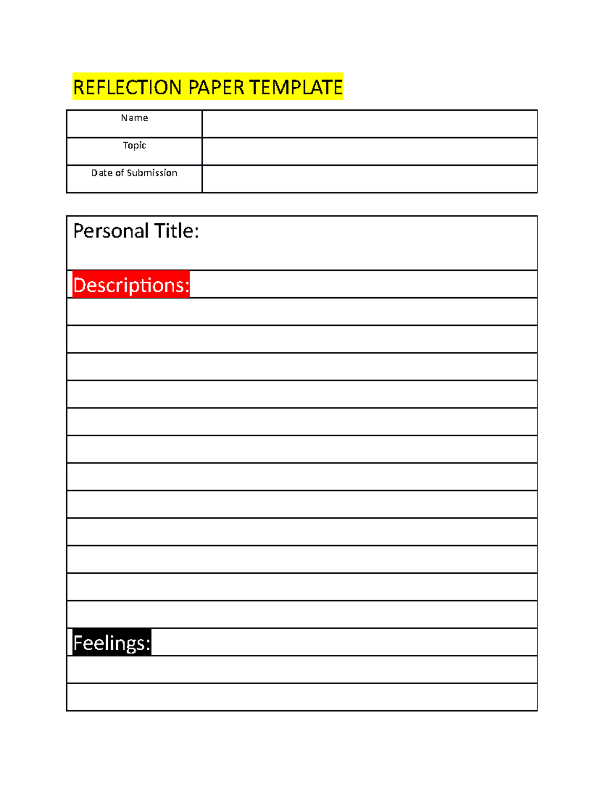 Reflection- Paper- Template - REFLECTION PAPER TEMPLATE Name Topic Date ...