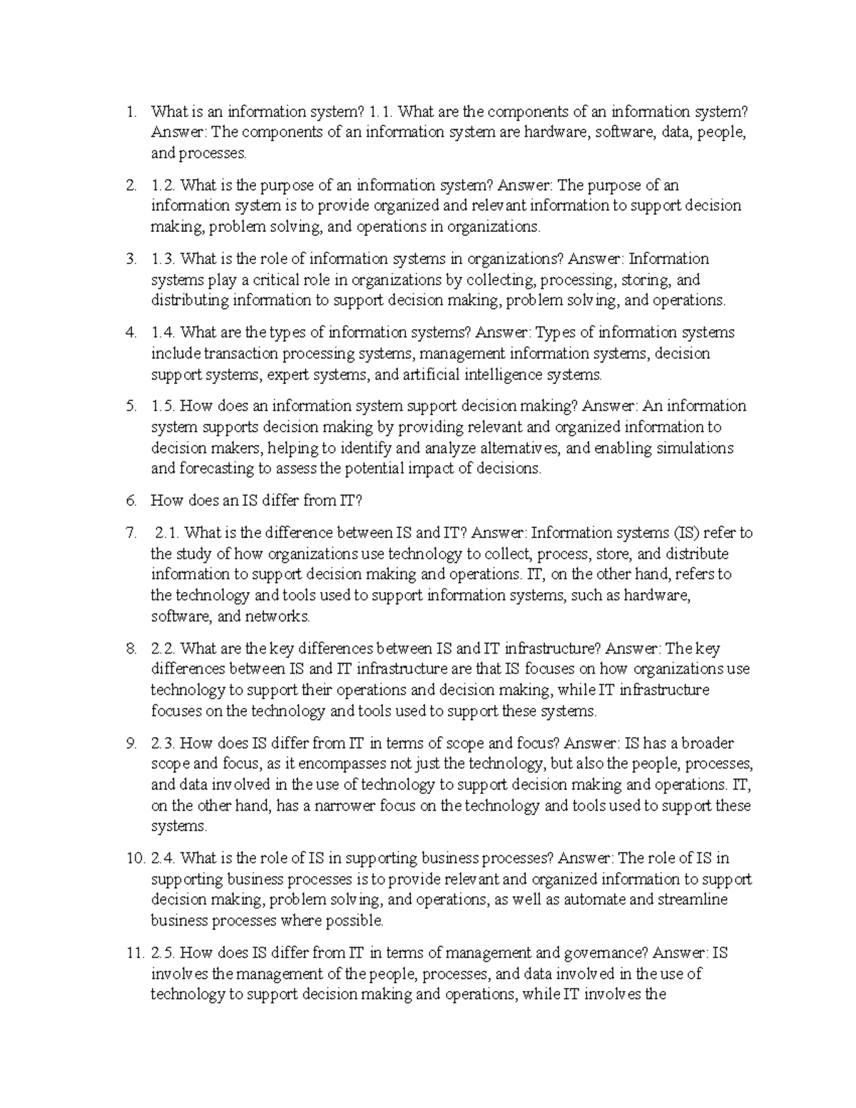 MIST Chapter 1 Short Answers - What is an information system? 1. What ...