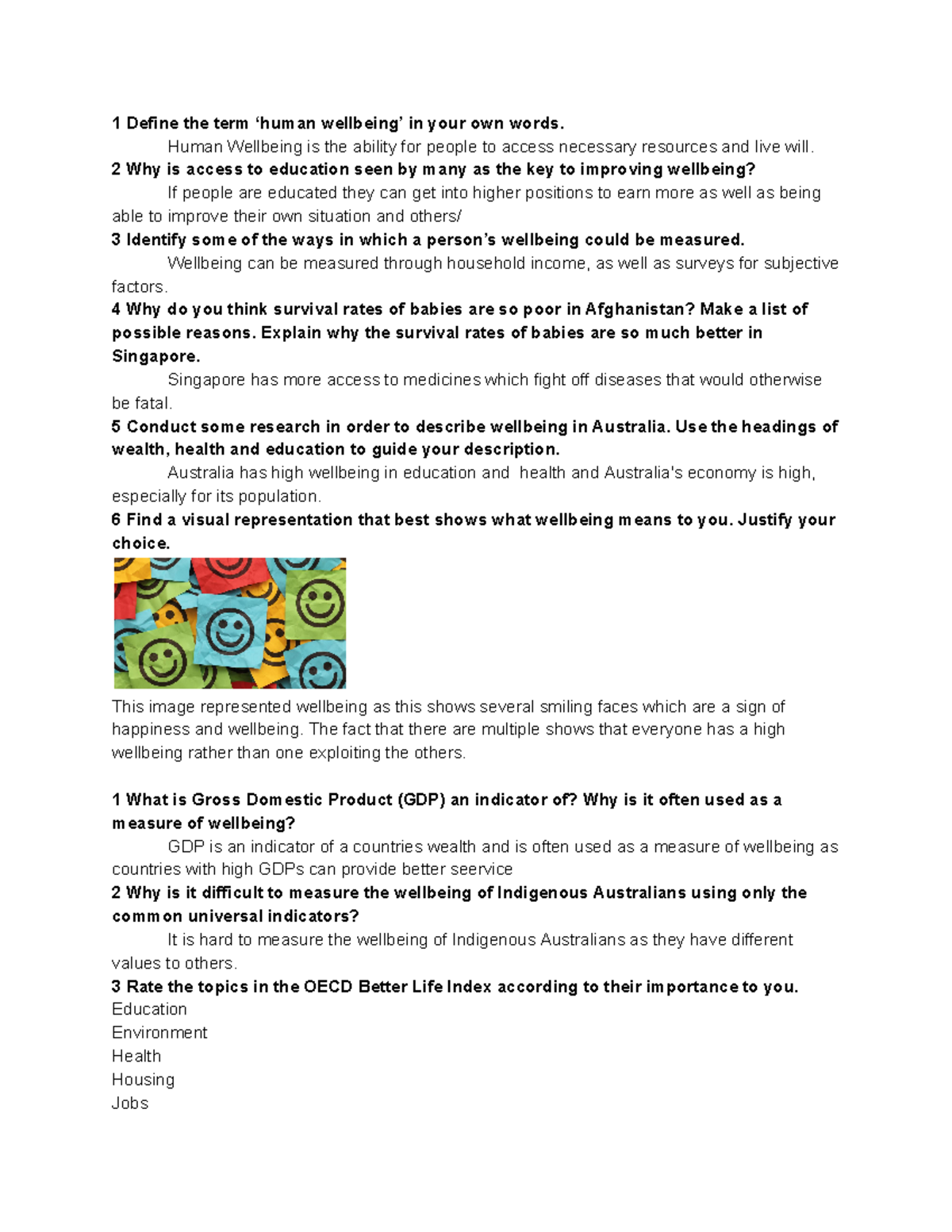 Geo - Geo work assignment practise - 1 Define the term ‘human wellbeing ...