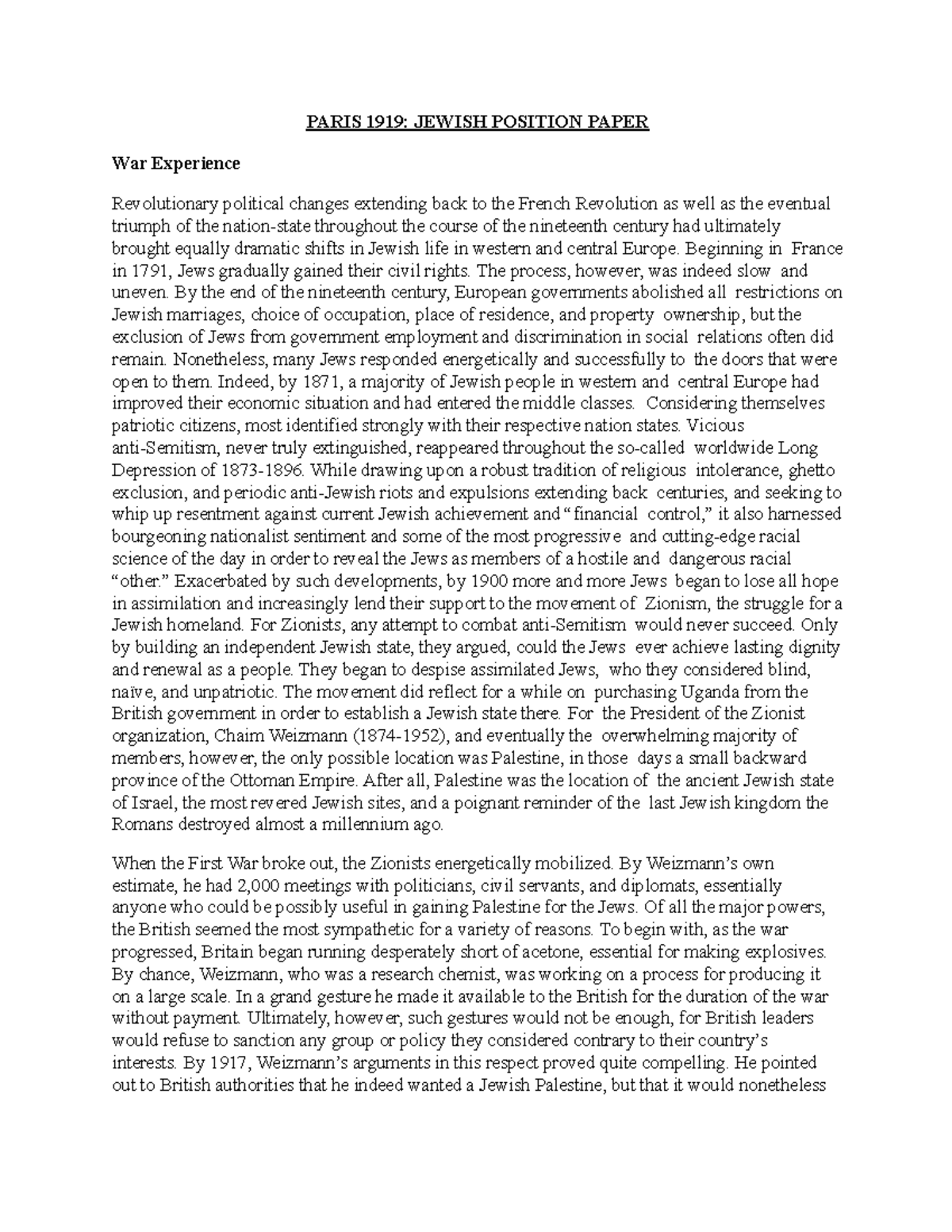 Paris 1919-Jewish position paper - PARIS 1919: JEWISH POSITION PAPER ...