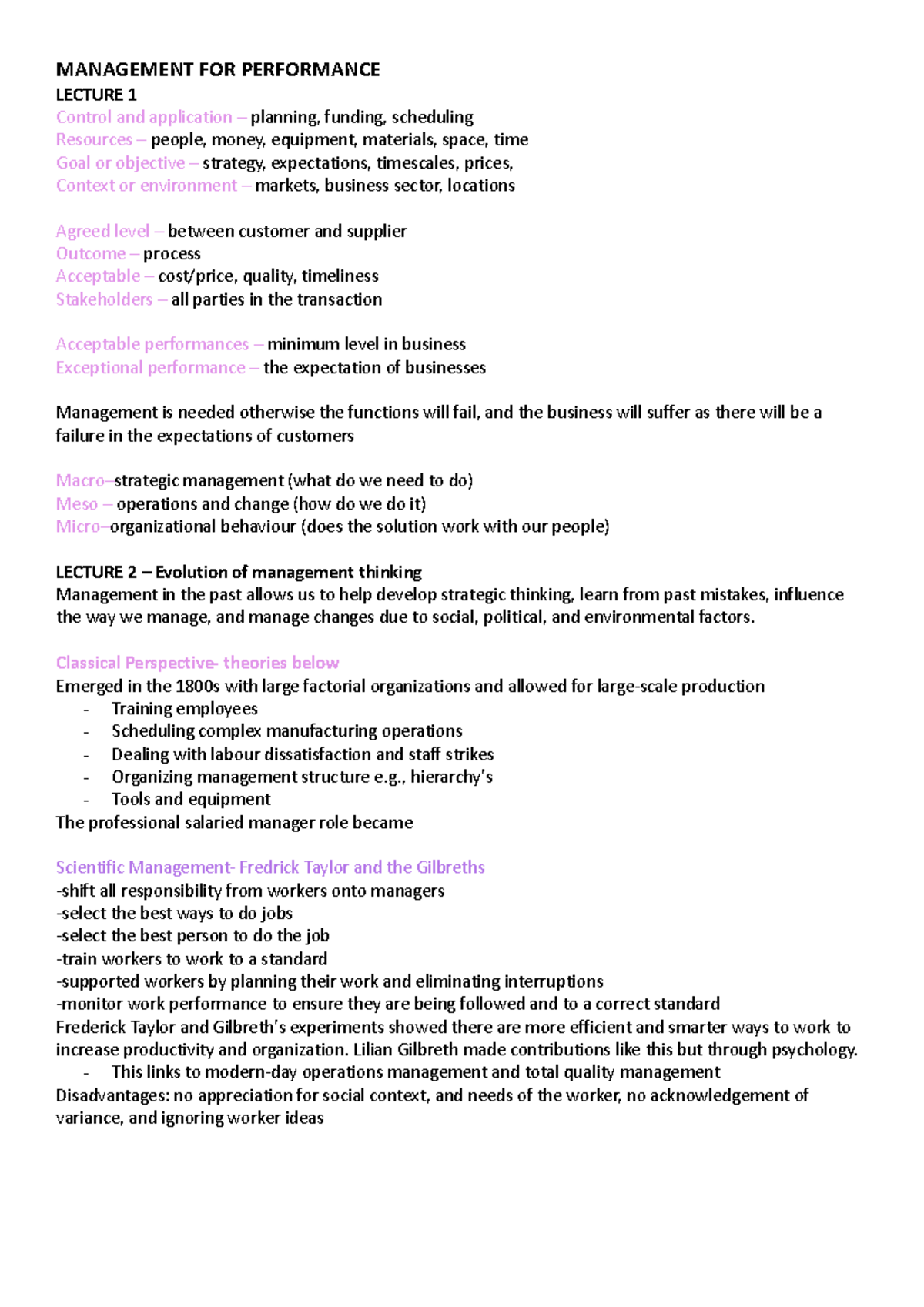 Mant101 Full Lecture Notes Management For Performance Lecture 1 Control And Application