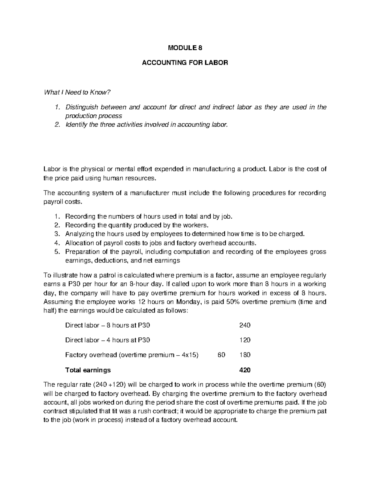 Accounting-for-Labor - MODULE 8 ACCOUNTING FOR LABOR What I Need to ...