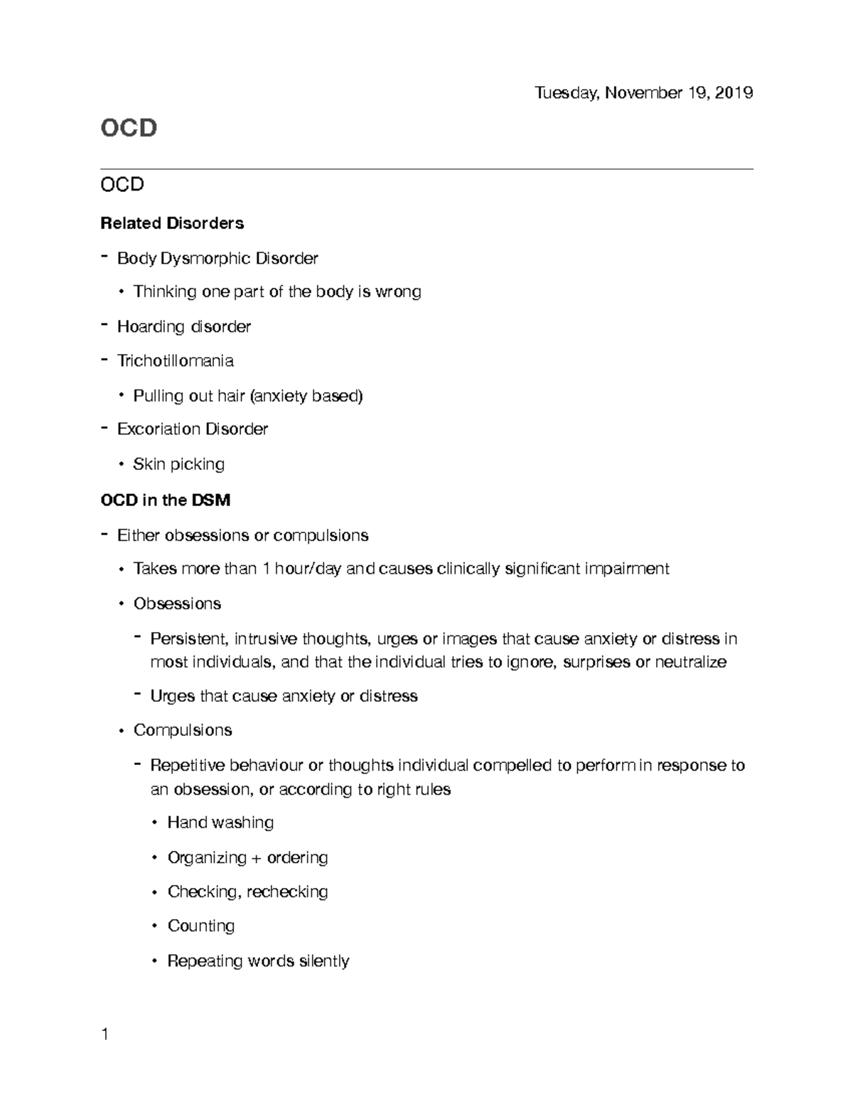 OCD - OCD notes - OCD OCD Related Disorders - Body Dysmorphic Disorder ...