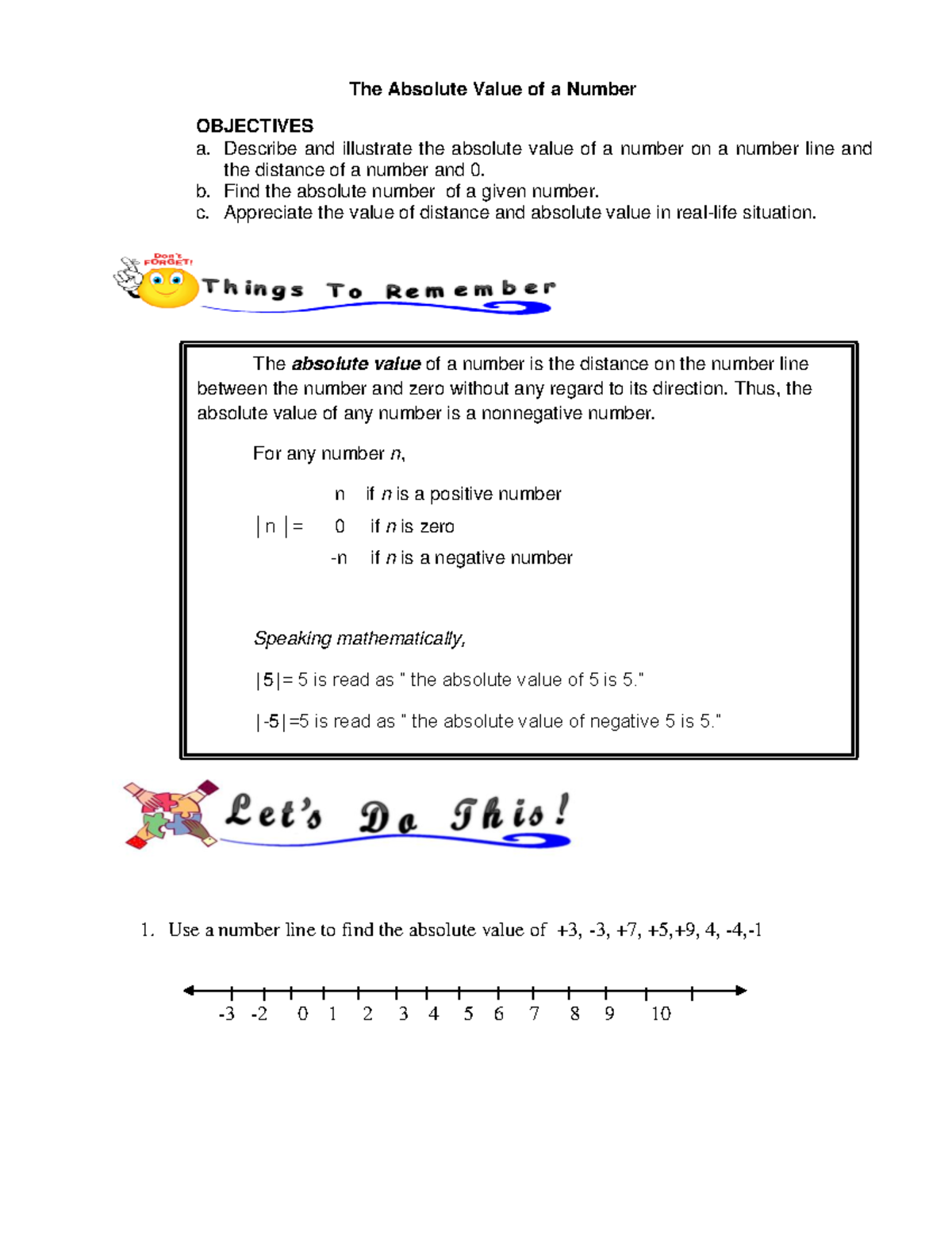 Q1-LAA-5 - Worksheet in Grade 7 Math Quarter 1 - The Absolute Value of ...