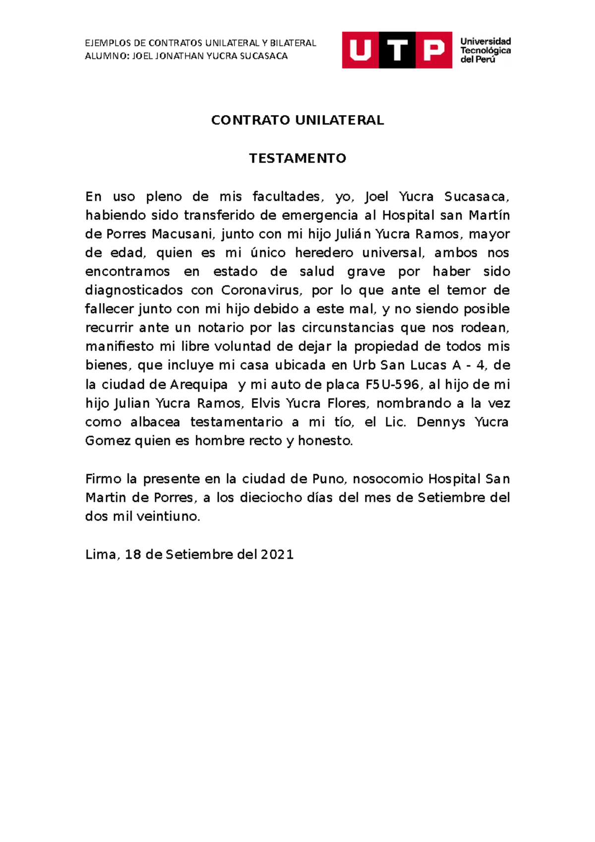 Practica-ACTO Juridico - EJEMPLOS DE CONTRATOS UNILATERAL Y BILATERAL ...
