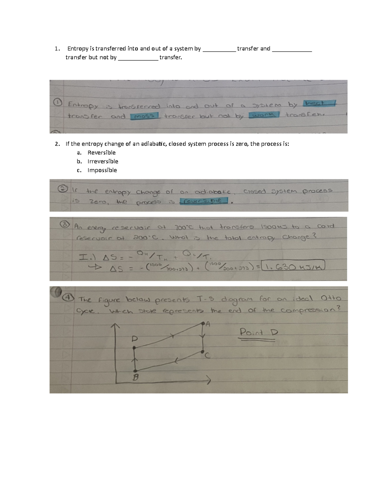Thermodynamics E3 Study Assignment - 1. Entropy is transferred into and out of a system transfer ...