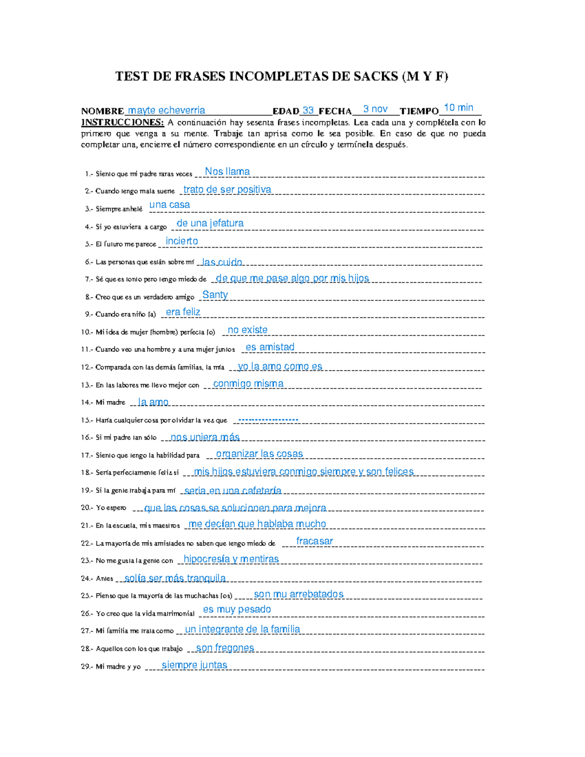 Test Sacks - test - TEST DE FRASES INCOMPLETAS DE SACKS (M Y F) - Studocu