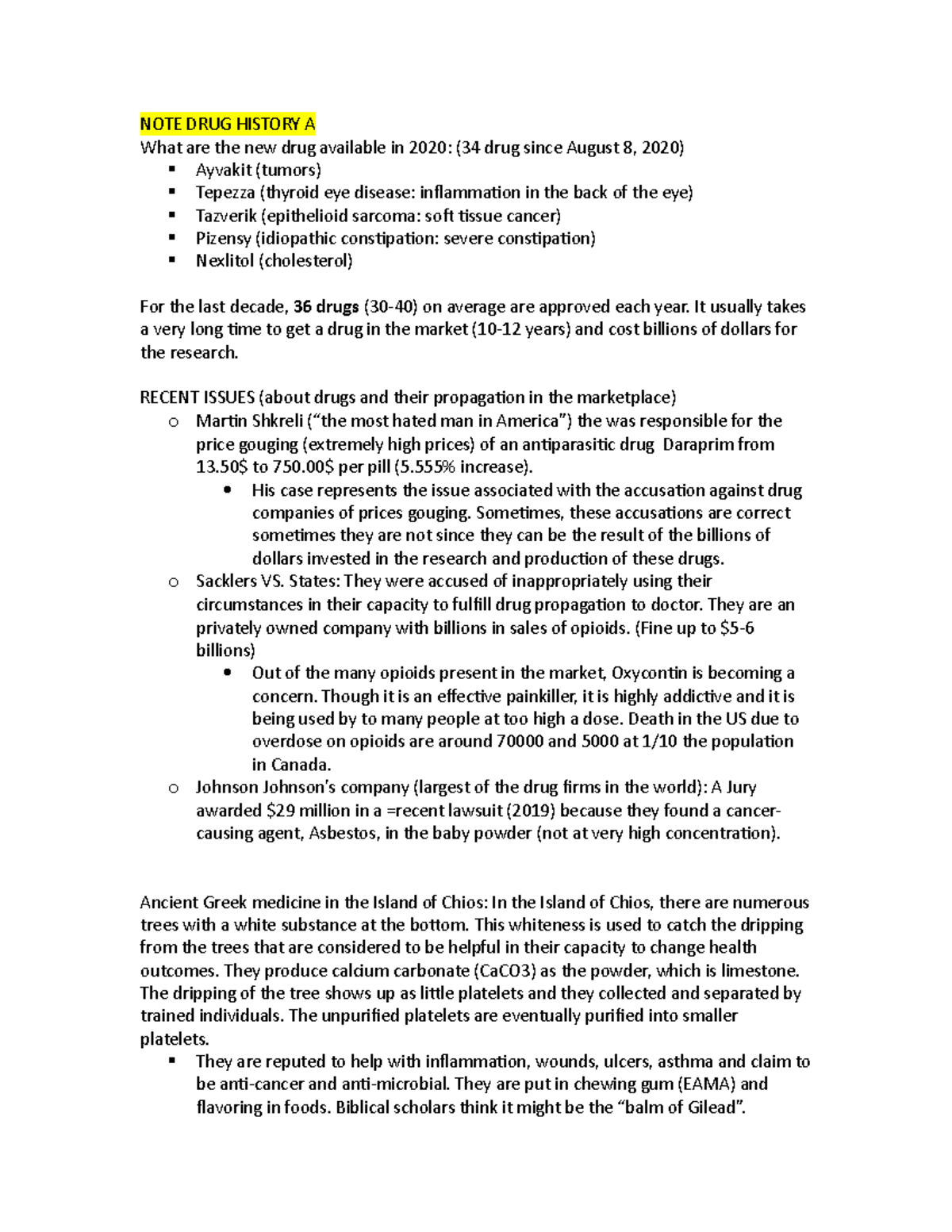 NOTE DRUG History - Lecture notes 1 - NOTE DRUG HISTORY A What are the ...