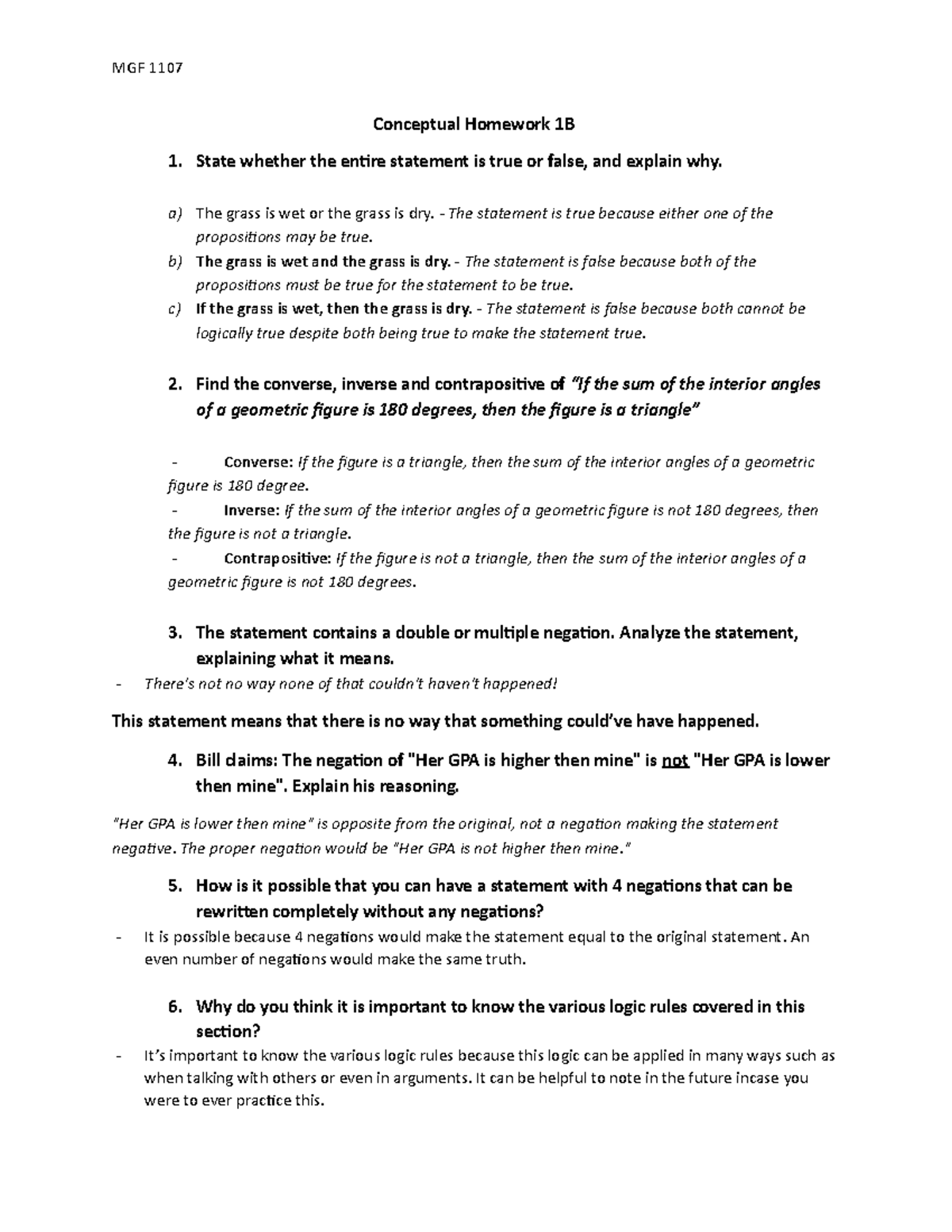 Conceptual HW 1B - COURSE WORK! - MGF 1107 Conceptual Homework 1B 1 ...