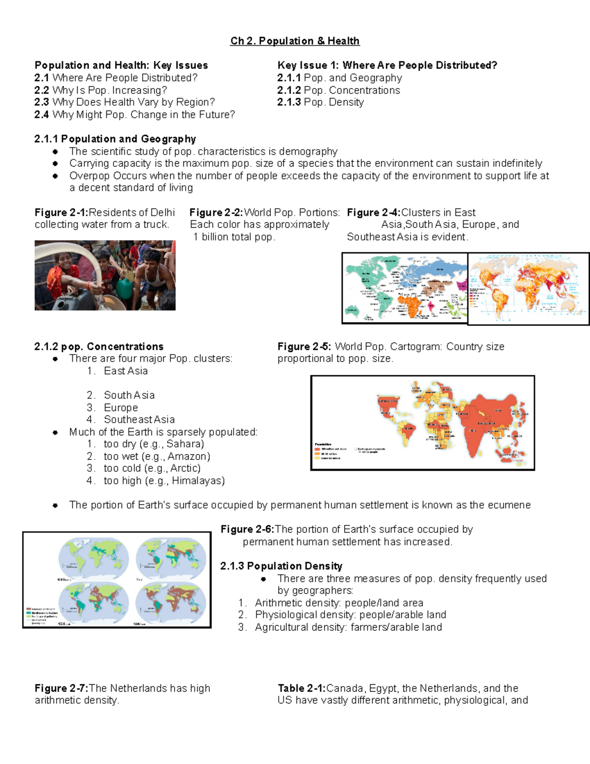 Geo 102 ch. 2 population notes - Ch 2. Population & Health Population ...