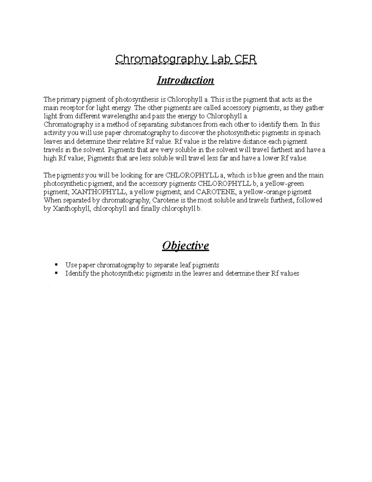 Chromatography Lab CER - Module 3 - Chromatography Lab CER Introduction ...