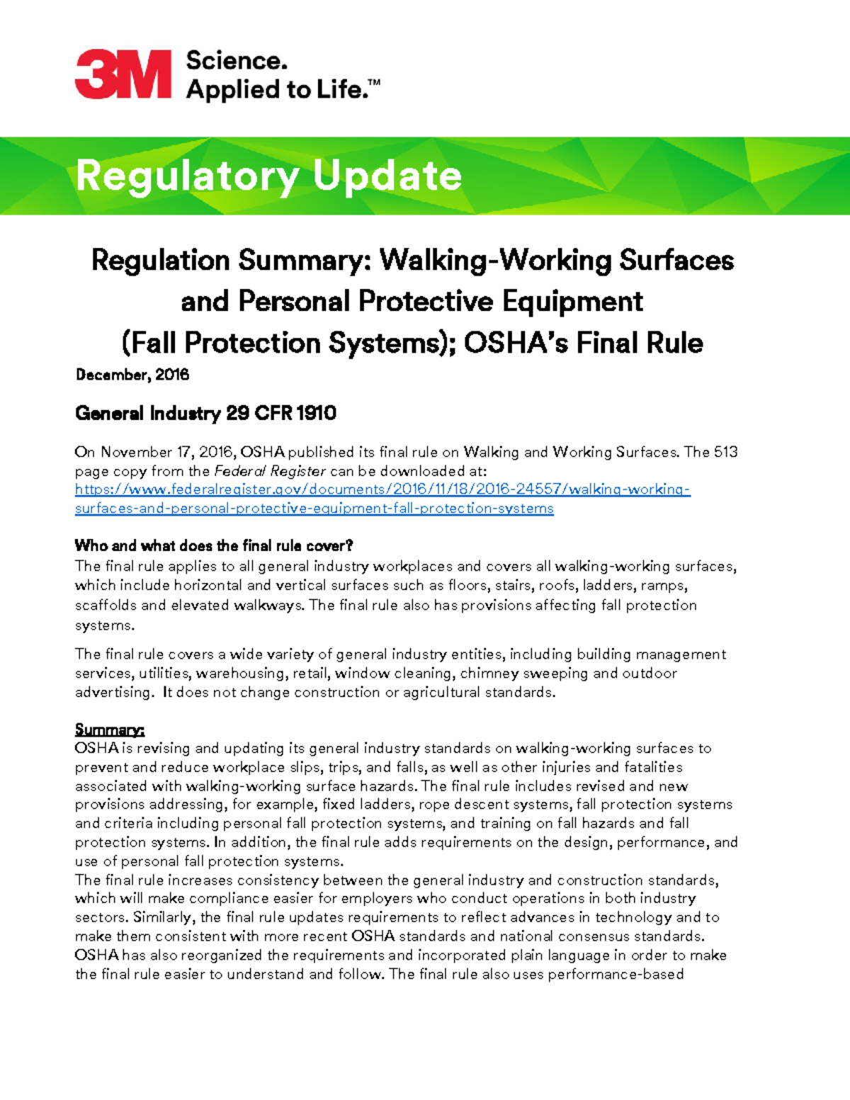 General Industry 29 CFR 1910 - Lad Saf X3 - Regulatory Update ...