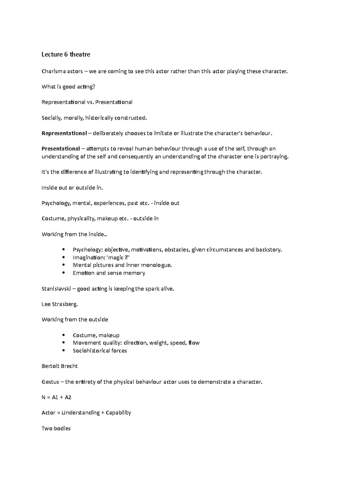 Lecture 6 theatre - Lecture 6 theatre Charisma actors – we are coming ...