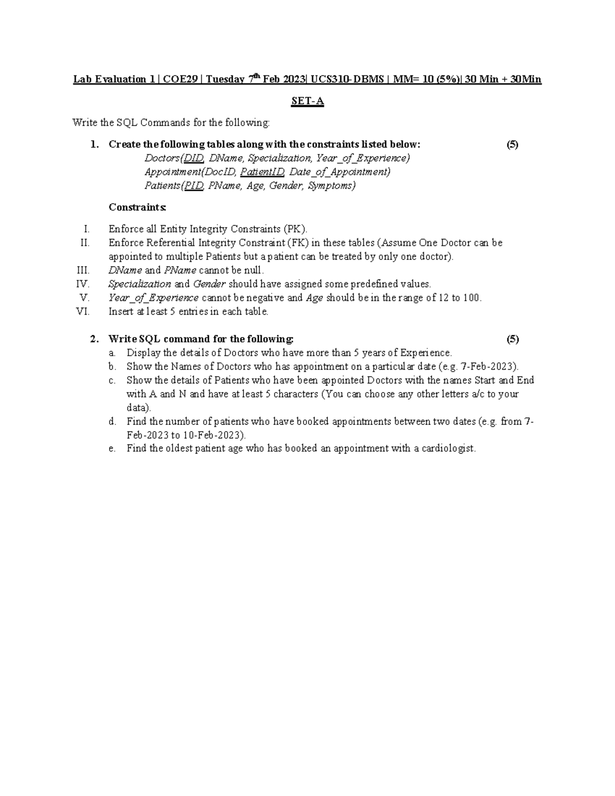 LAB Evaluation-1 COE 29- SET A - Lab Evaluation 1 | COE29 | Tuesday 7th ...