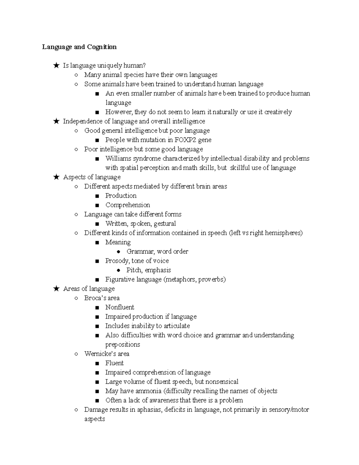 11/18 class notes - Language and Cognition ★ Is language uniquely human ...