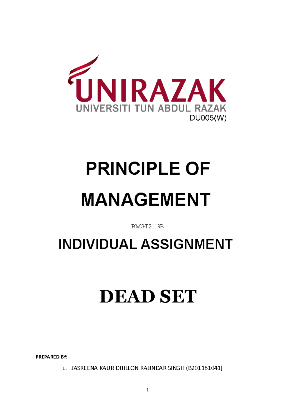 Individual assisgnment Management - PRINCIPLE OF MANAGEMENT BMGT2113B ...