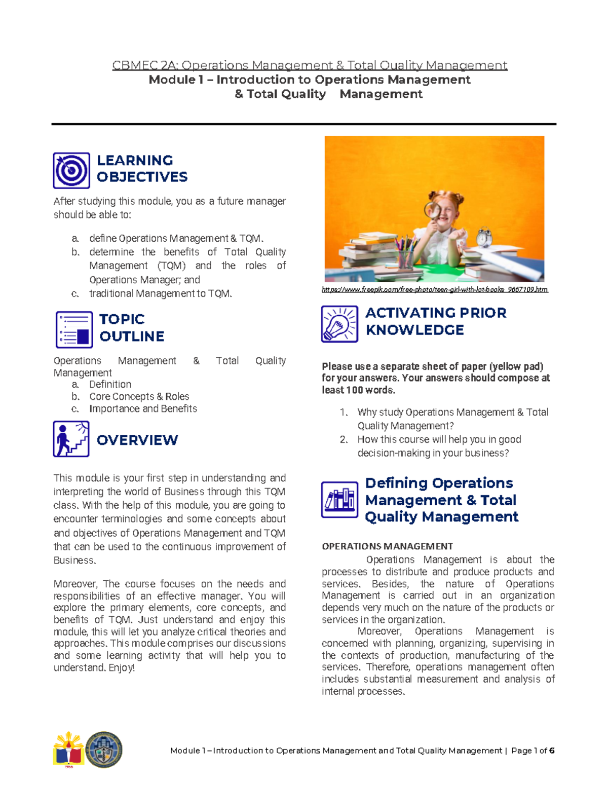Topic 1 Operations Management AND Total Quality Management (2) (1 ...