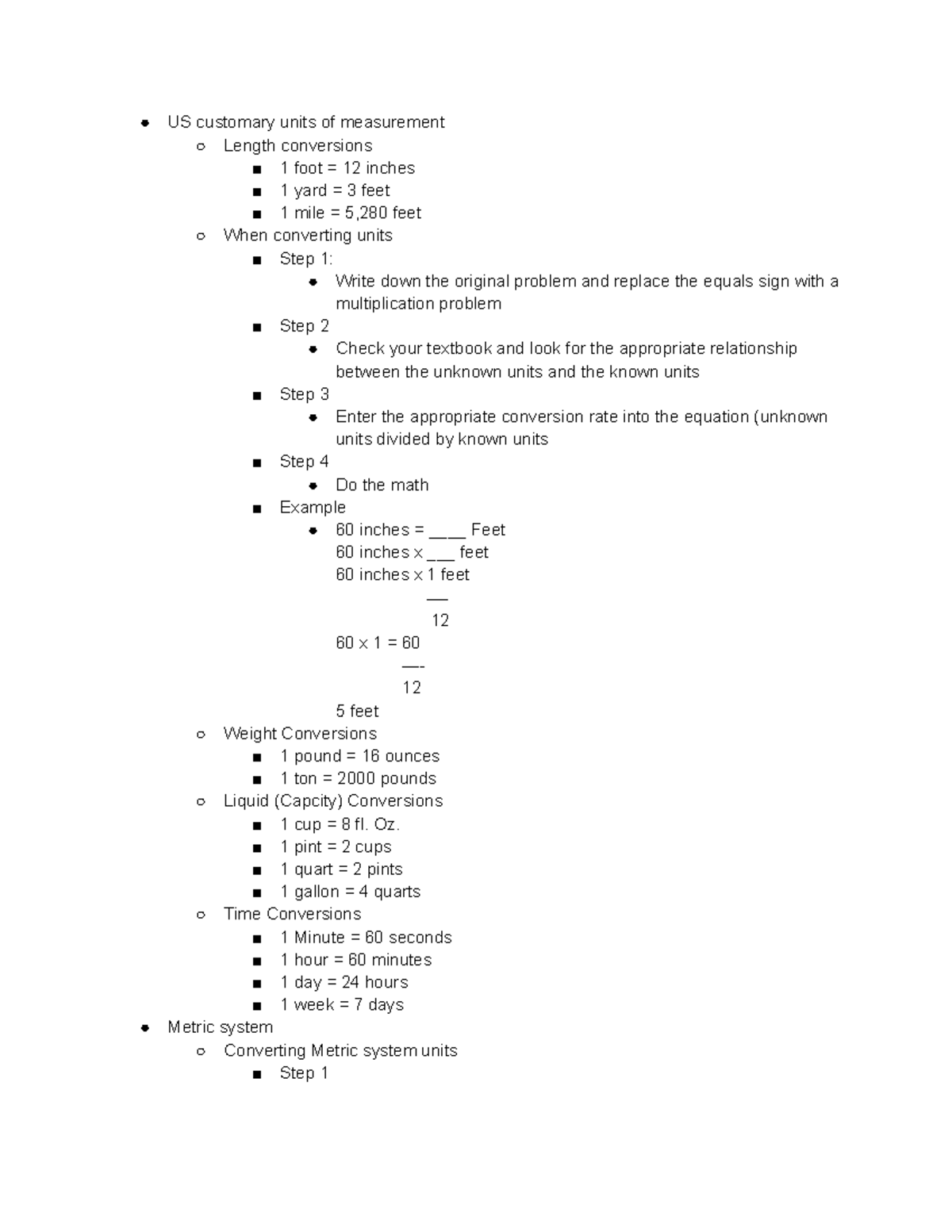 College Math- Week 8 9 - US customary units of measurement Length ...