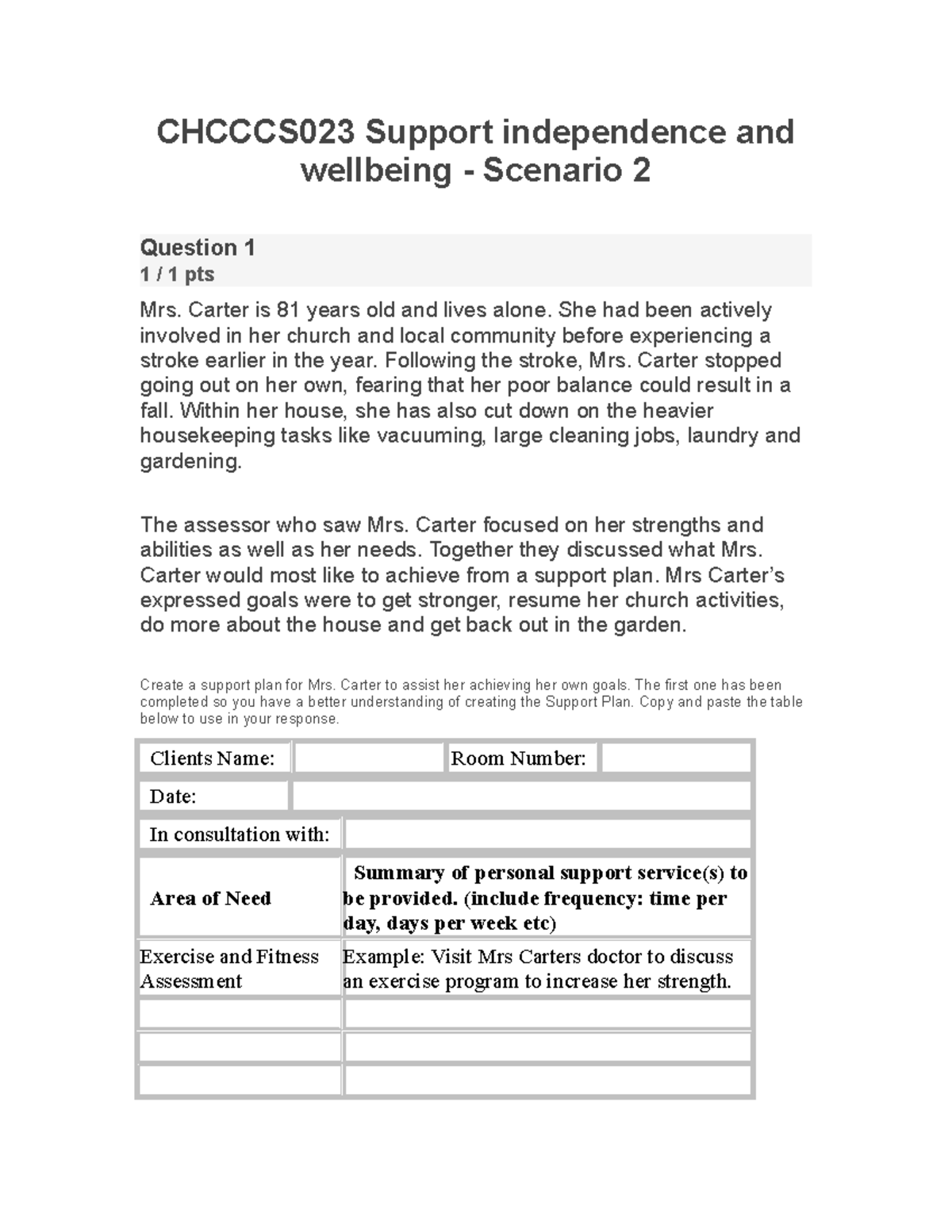 Chcccs 023 Support independence and wellbeing - Scenario 2 - CHCCCS023 ...