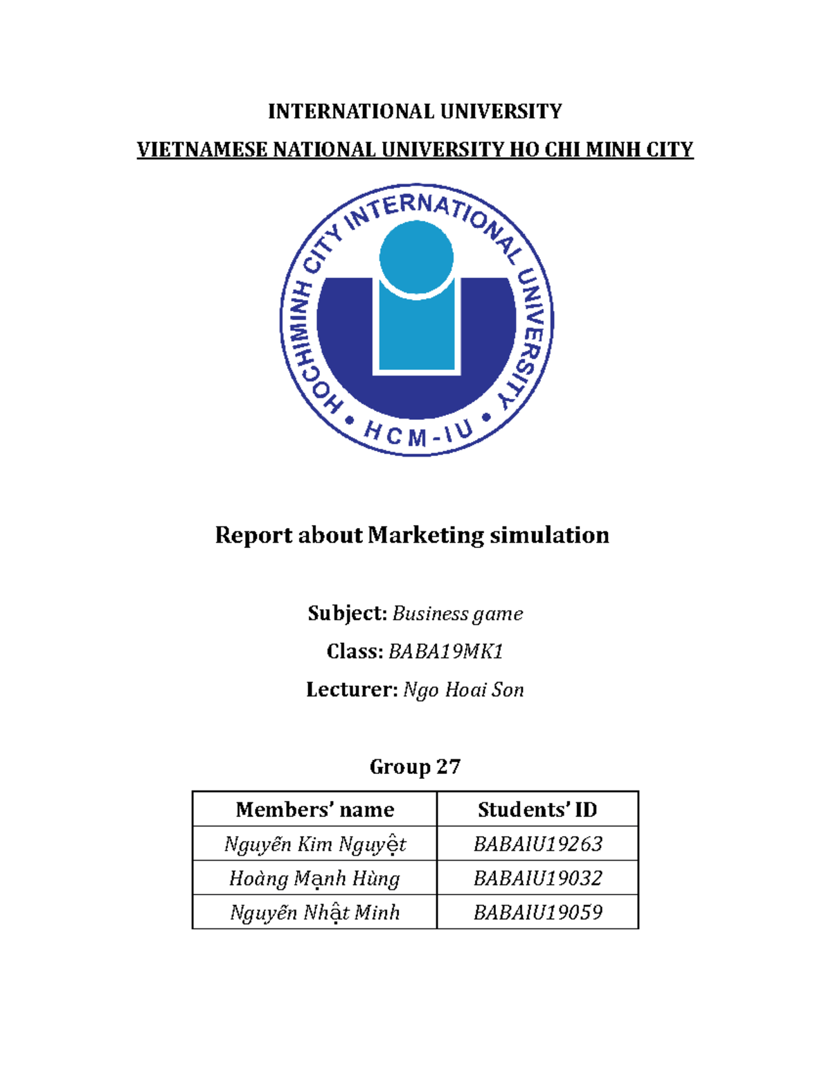 International University - INTERNATIONAL UNIVERSITY VIETNAMESE NATIONAL UNIVERSITY HO CHI MINH ...