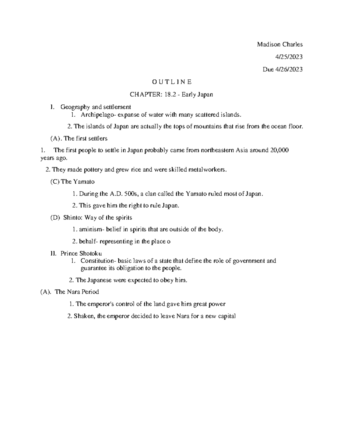 Outline 18 - A study guide and cheat sheet - Madison Charles 4 / 25 ...