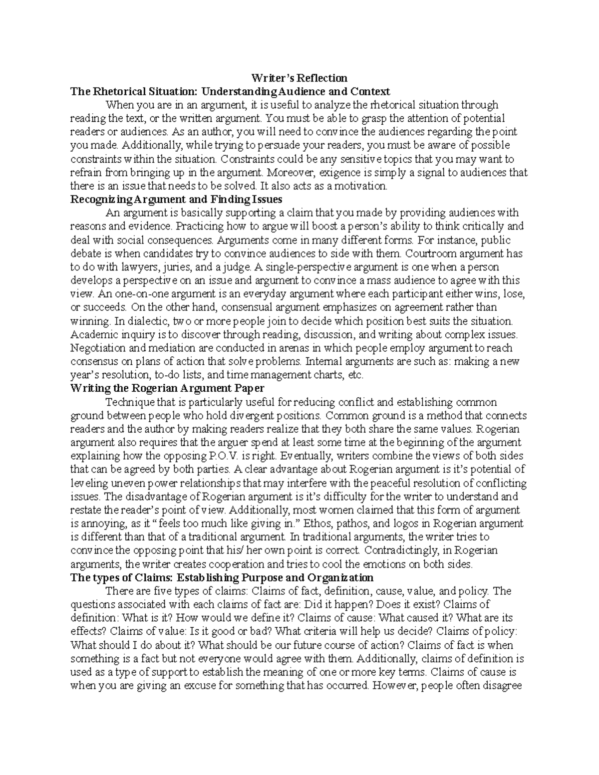 Writer's Reflections - Writer's reflection #1 - Writer’s Reflection The ...