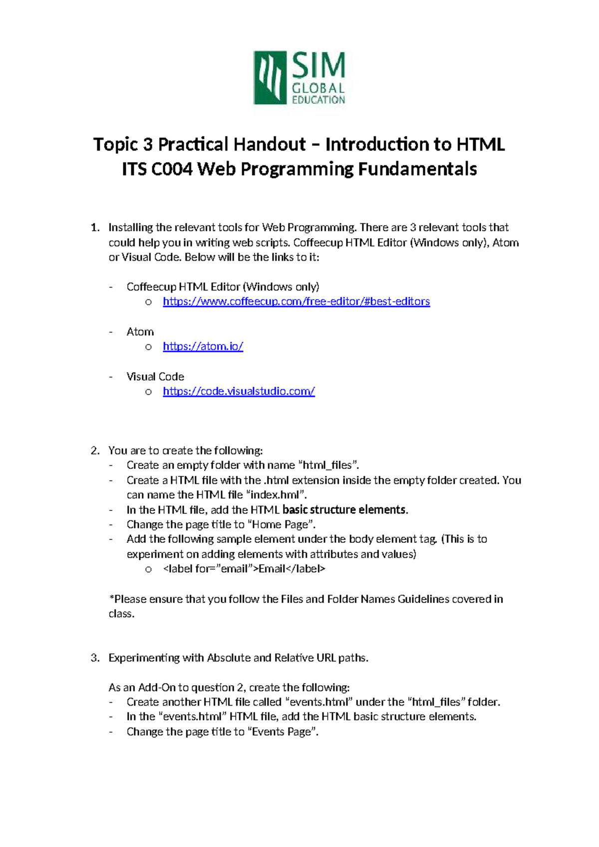 Topic 3 Practical Lab Handout - Introduction to HTML - Topic 3 Practical Handout – Introduction ...